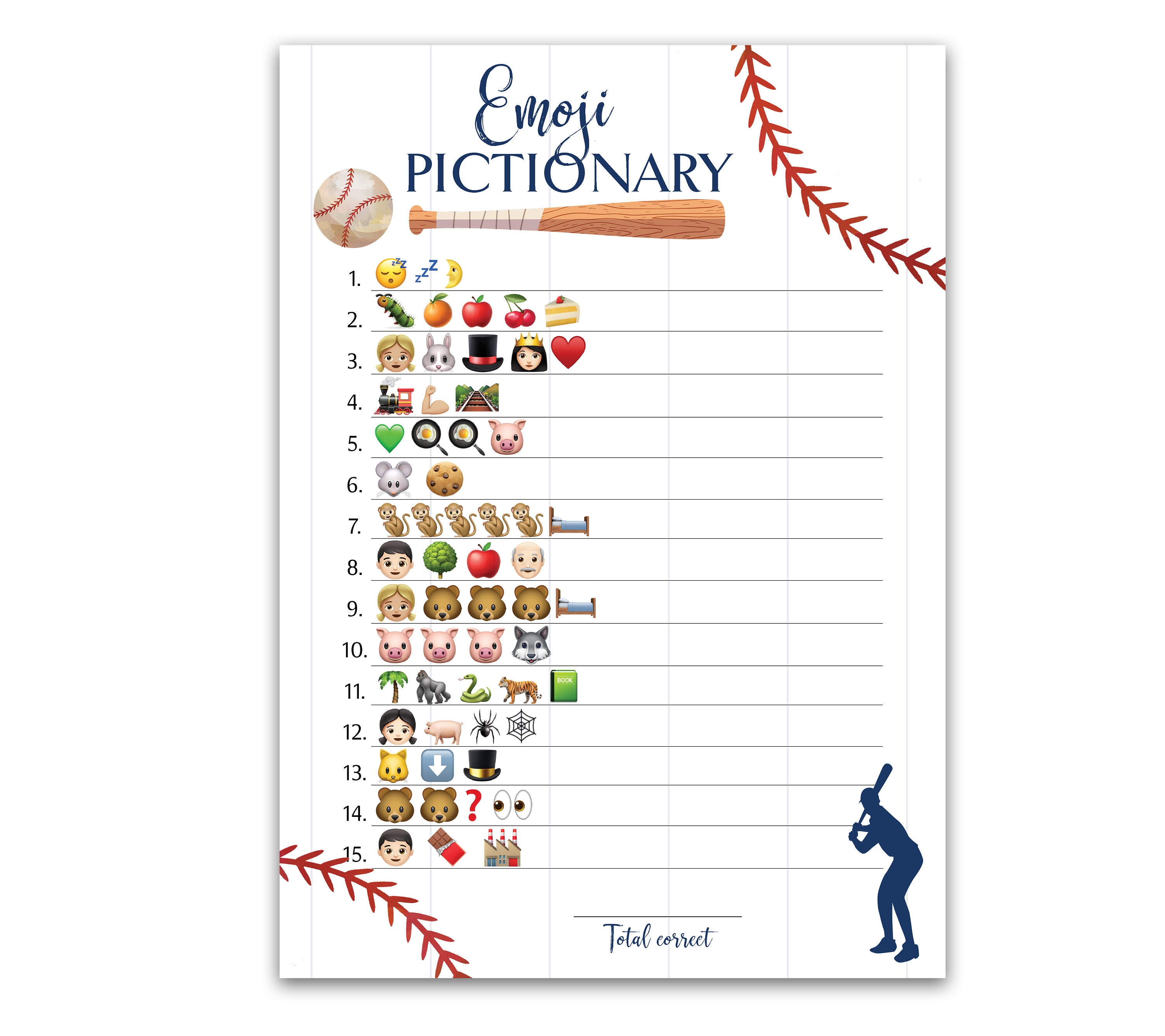 PRINTED Baseball Emoji Baby Shower Game — Set of 25 — Pictionary ...