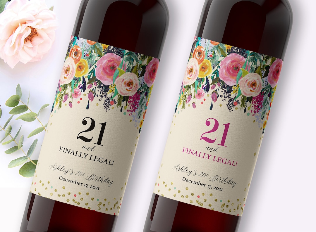 PERSONALIZED 21st Birthday Wine Label, Twenty One and Legal, CUSTOM ...
