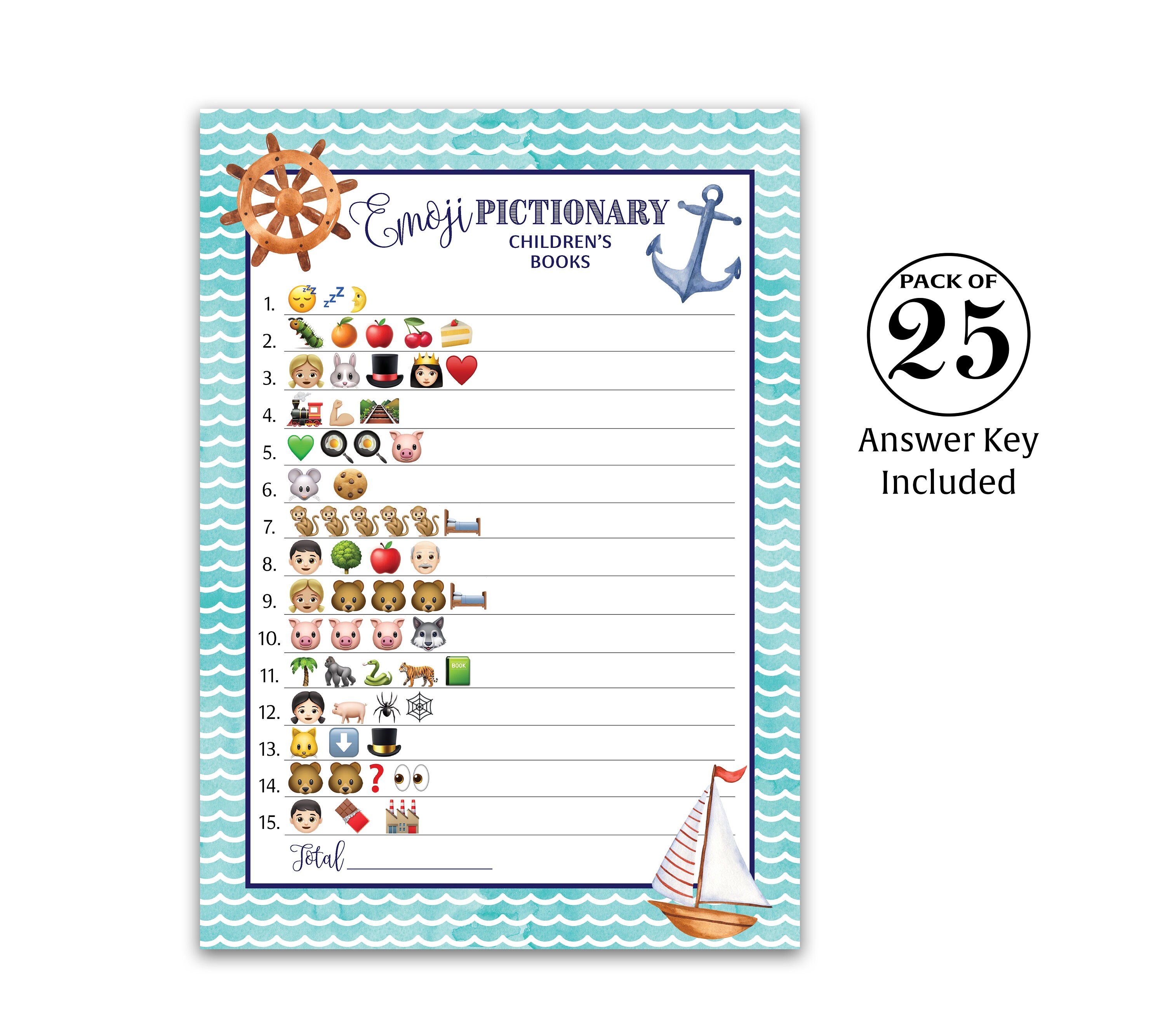 PRINTED Nautical Emoji Baby Shower Game — Set of 25 — Pictionary ...