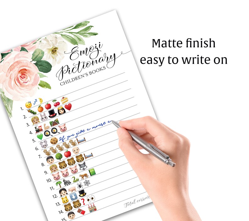 PRINTED Pink Flower Emoji Baby Shower Game — Set of 25 — Pictionary ...