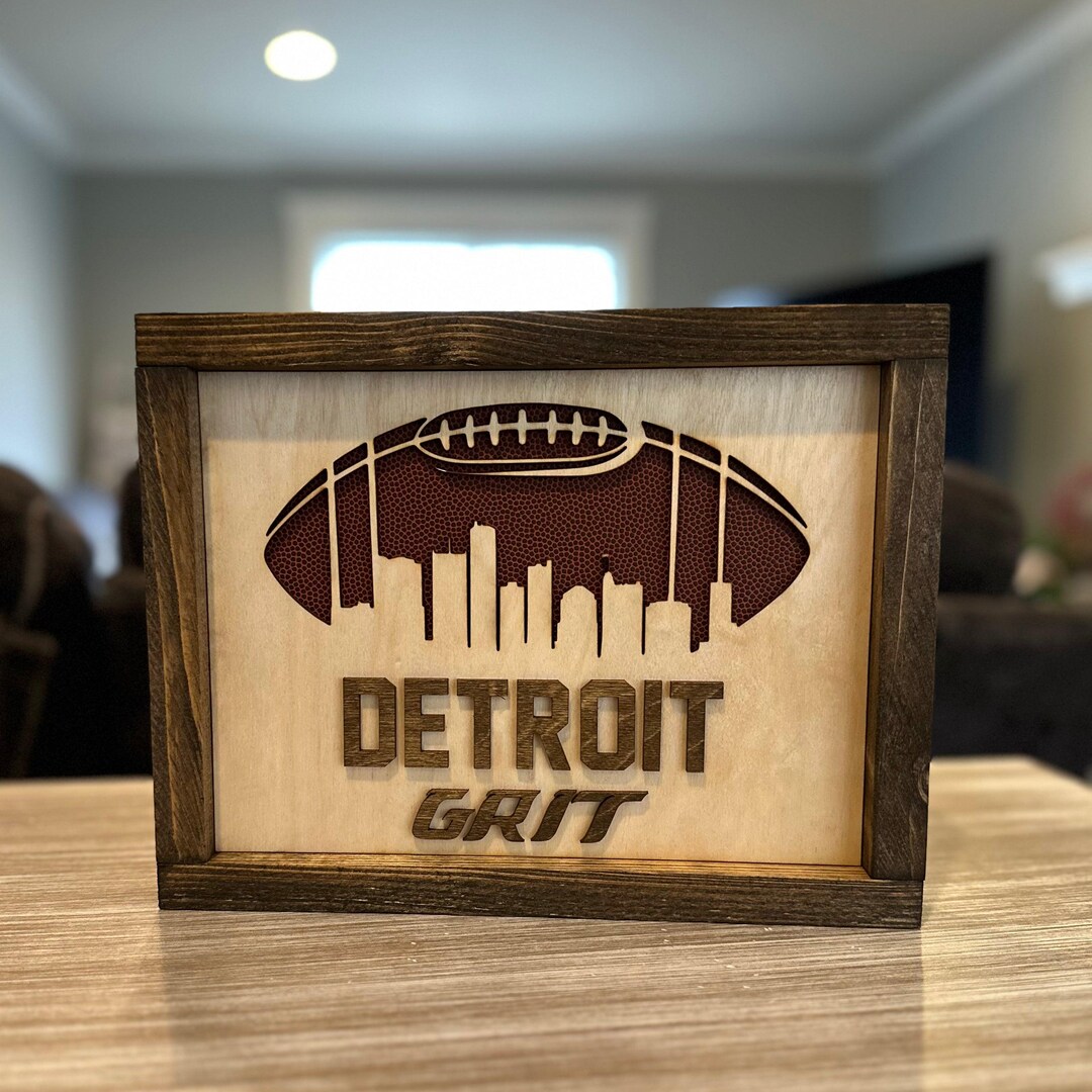 Detroit Grit Layered Football Wood Sign - 11"x9" - Etsy
