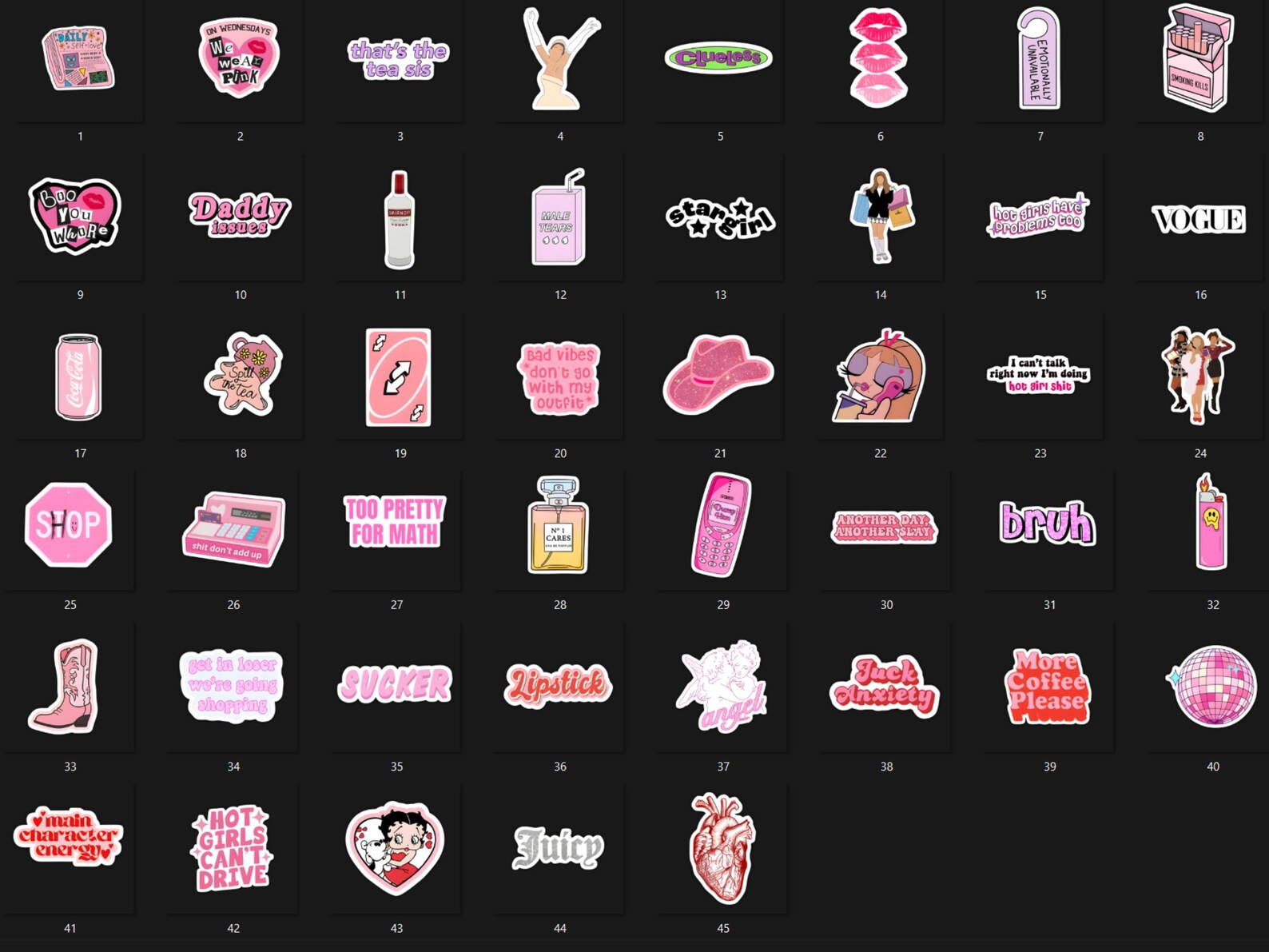 45 Y2K Pink Aesthetic Stickers Printable Digital Stickers Inspired by ...