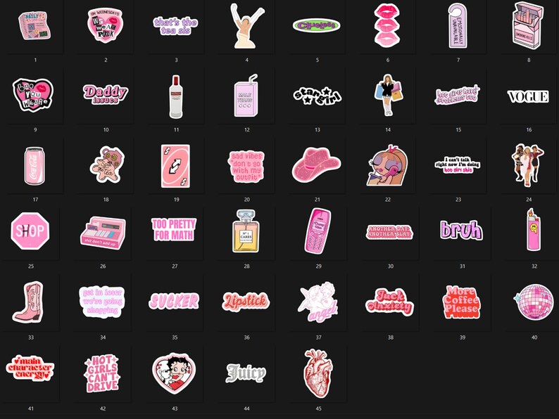 45 Y2K Pink Aesthetic Stickers Printable Digital Stickers Inspired by ...