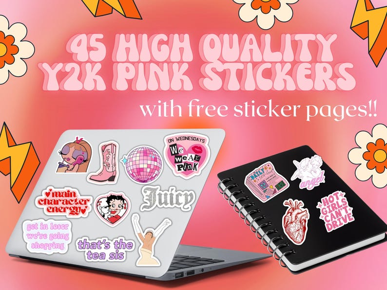 45 Y2K Pink Aesthetic Stickers Printable Digital Stickers Inspired by ...