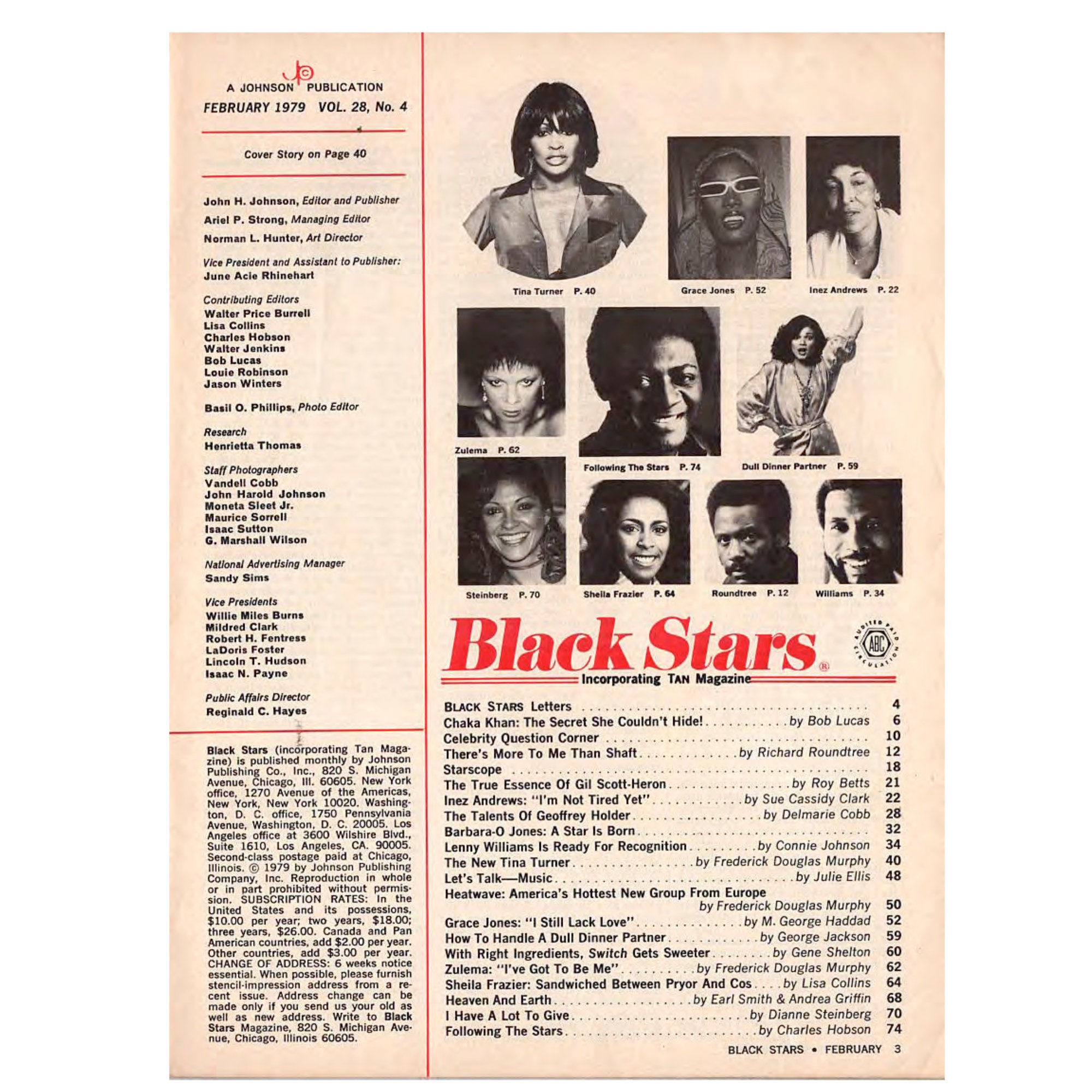 Black Stars, February 1979 With Tina Turner, Chaka Khan, Grace Jones ...