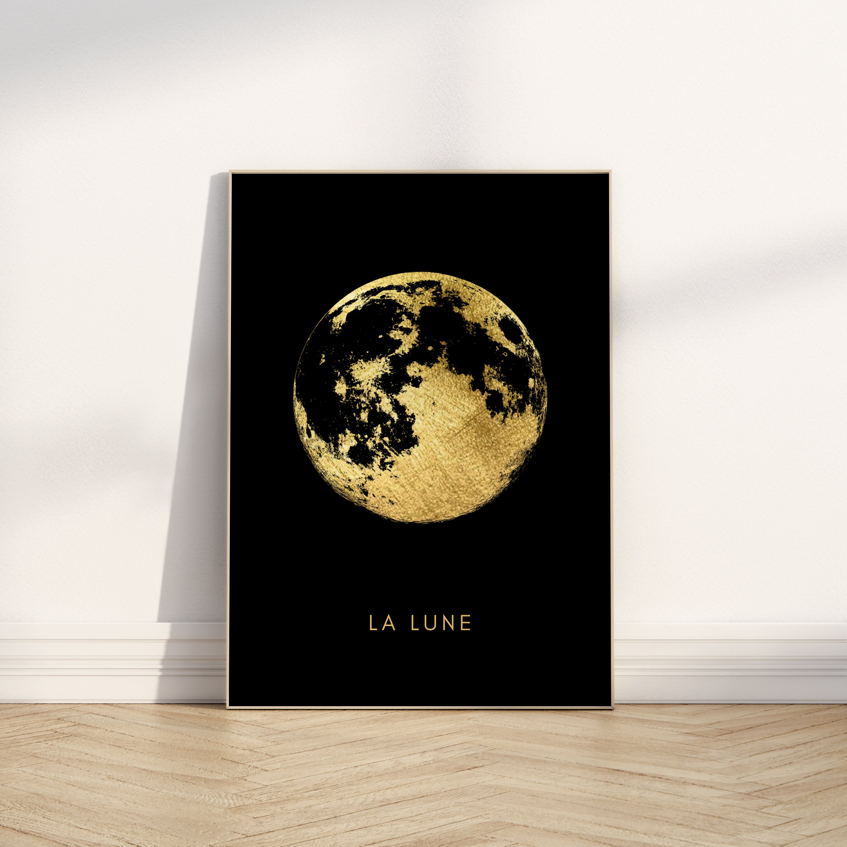 Gold Full Moon Art Print Metallic Gold Print Gold Effect Moon Art Moon ...