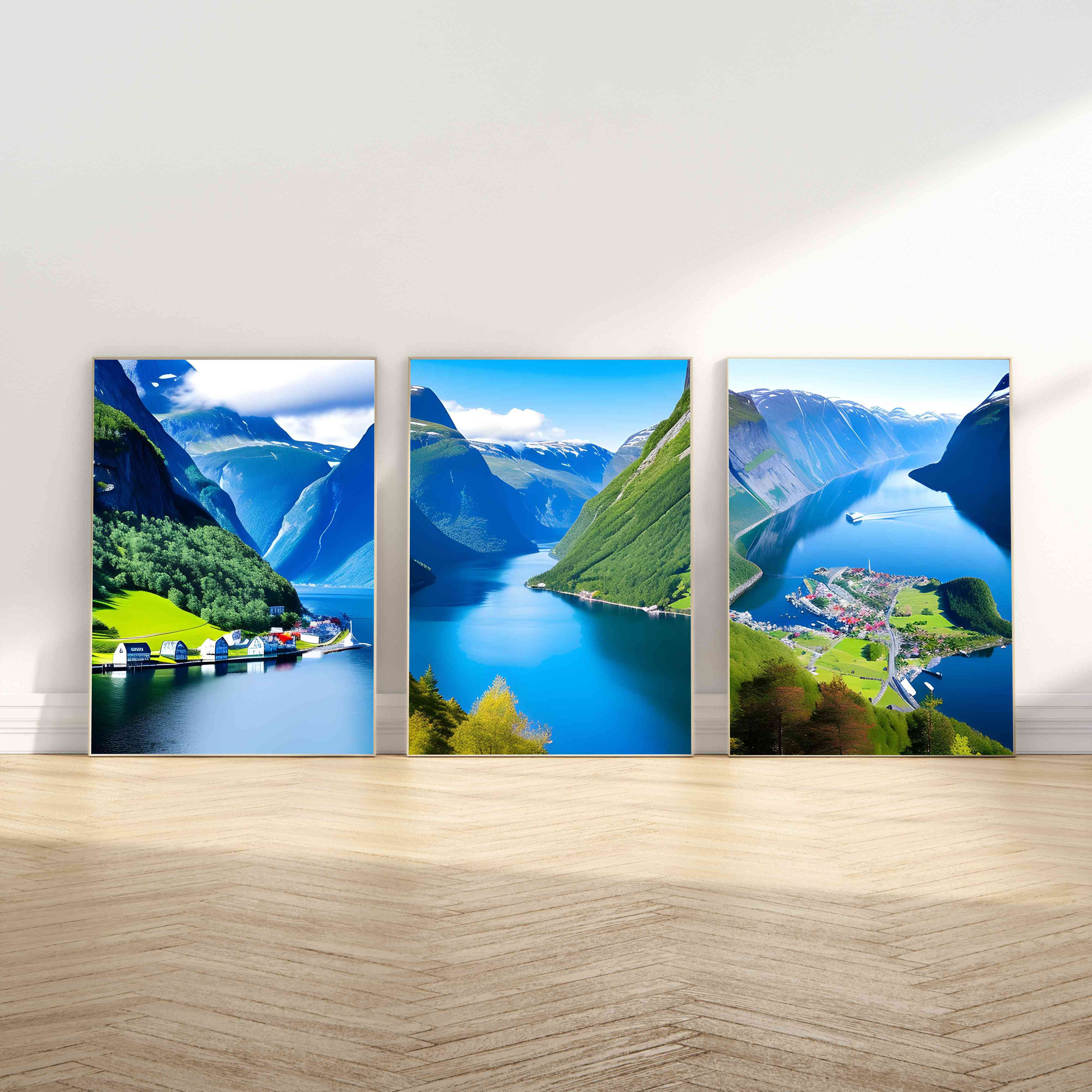 Fjord Posters Tryptic Prints Fjords Printables Wall Art Fjord Art ...