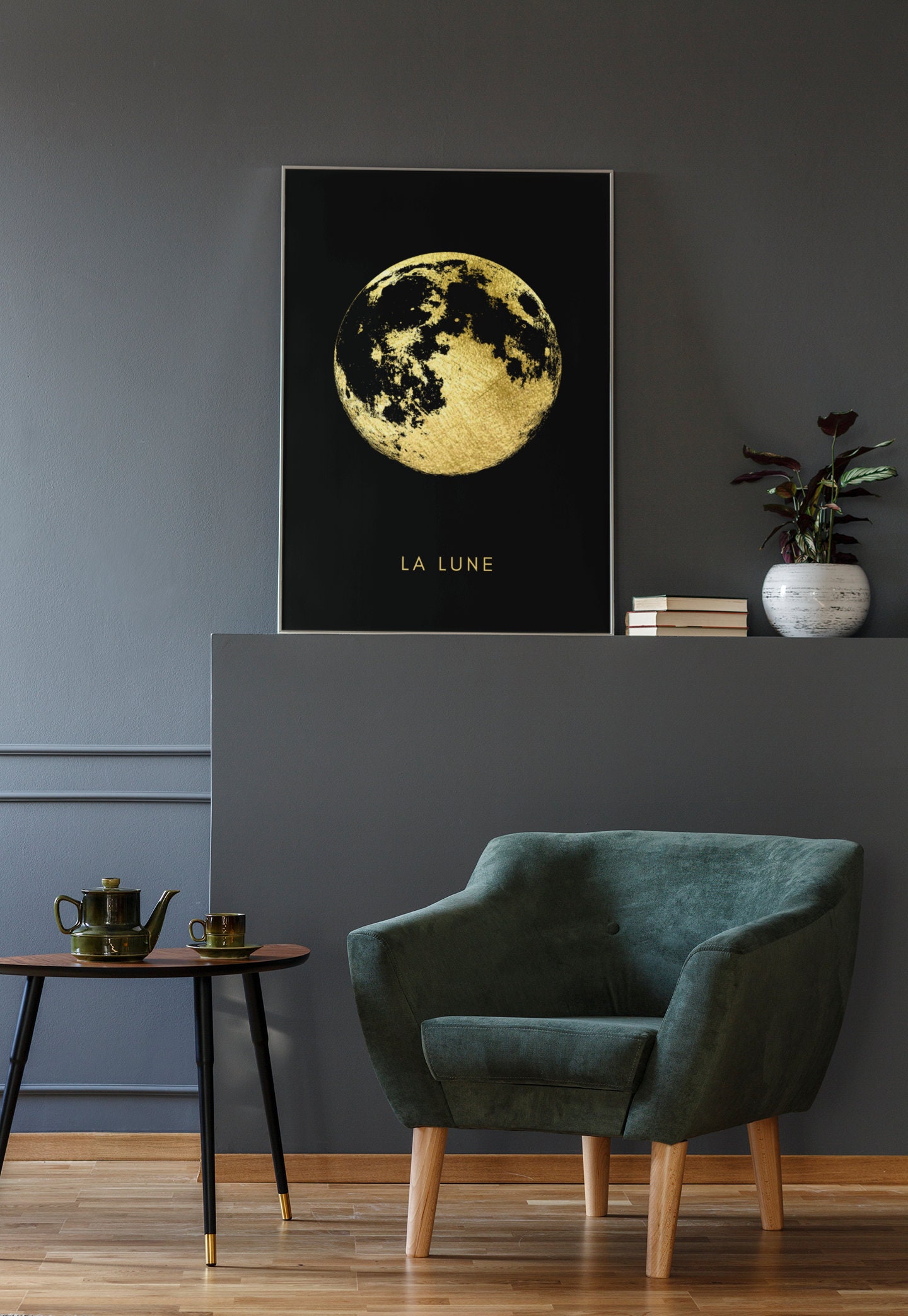 Gold Full Moon Art Print Metallic Gold Print Gold Effect Moon Art Moon ...
