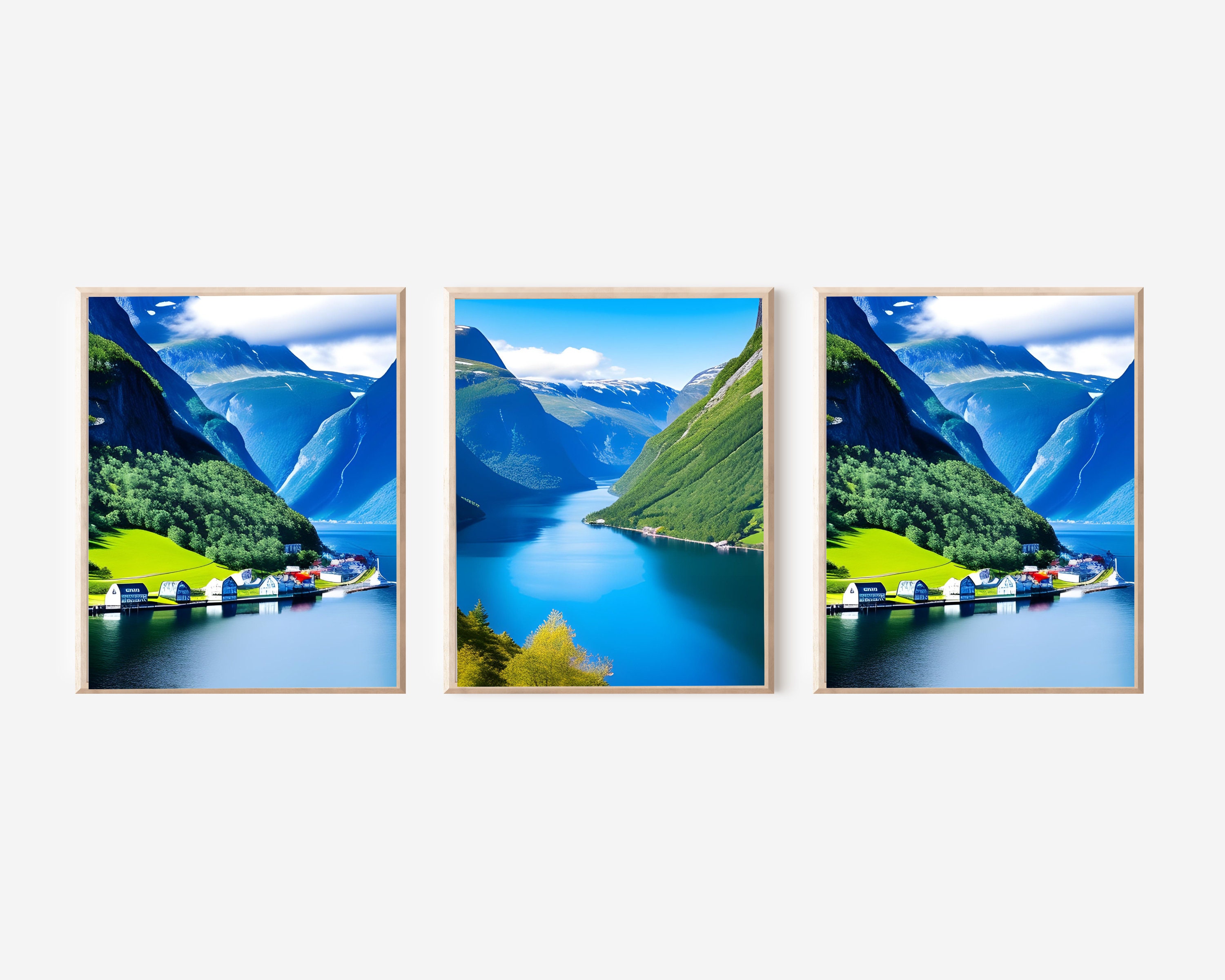 Fjord Posters Tryptic Prints Fjords Printables Wall Art Fjord Art ...