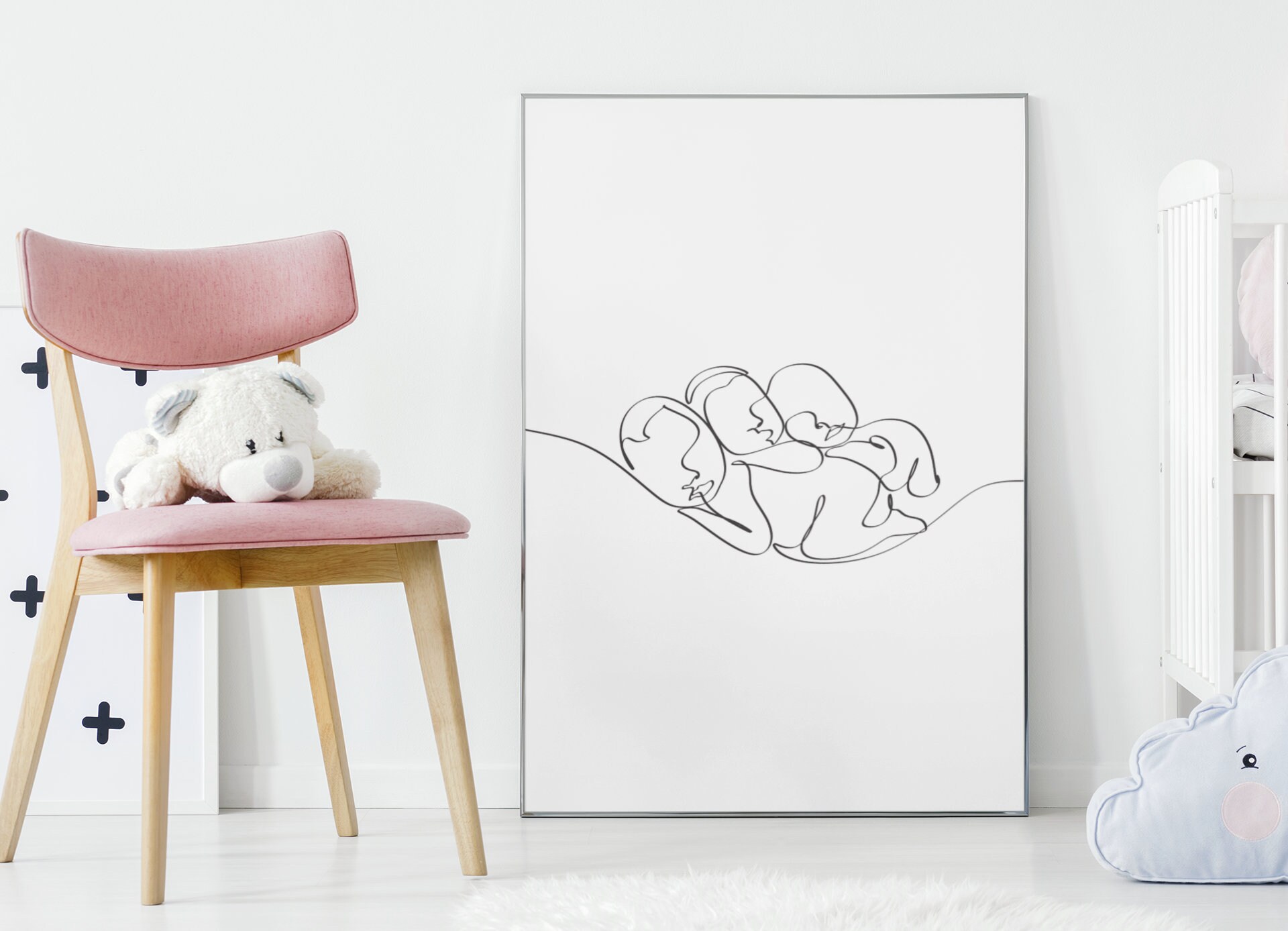One Line Drawing Triplet Line Art Triplet Newborn Nursery - Etsy