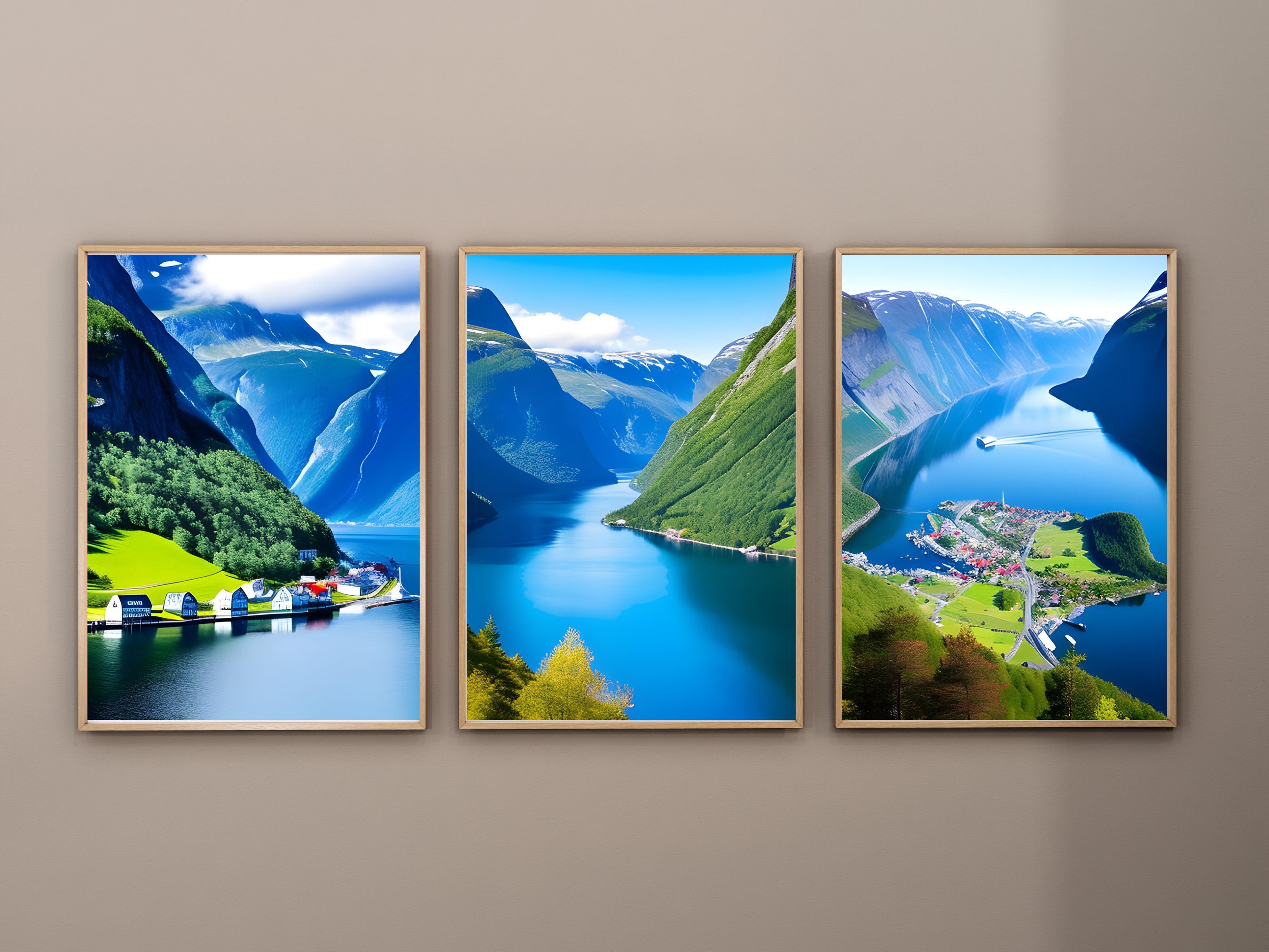 Fjord Posters Tryptic Prints Fjords Printables Wall Art Fjord Art ...