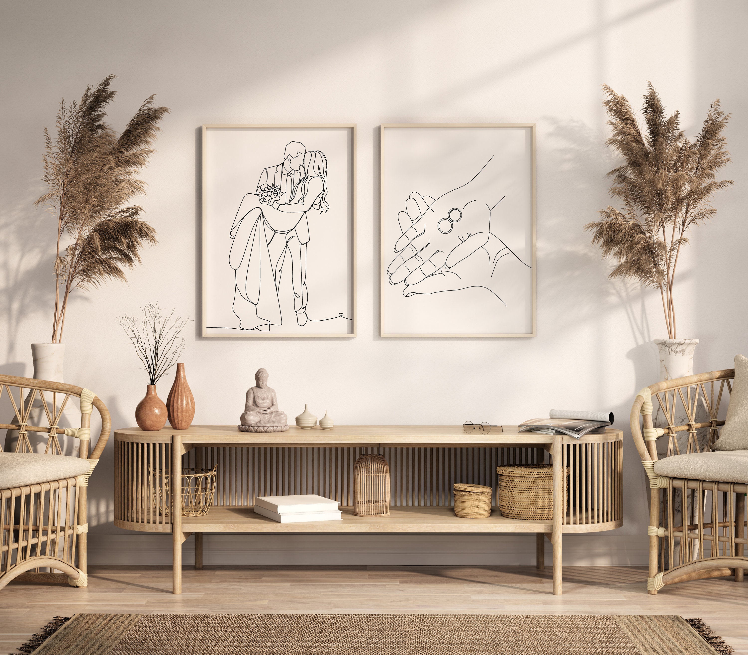 Couple Marriage Line Art Wedding Line Art Set of 2 Wedding Wall Art ...