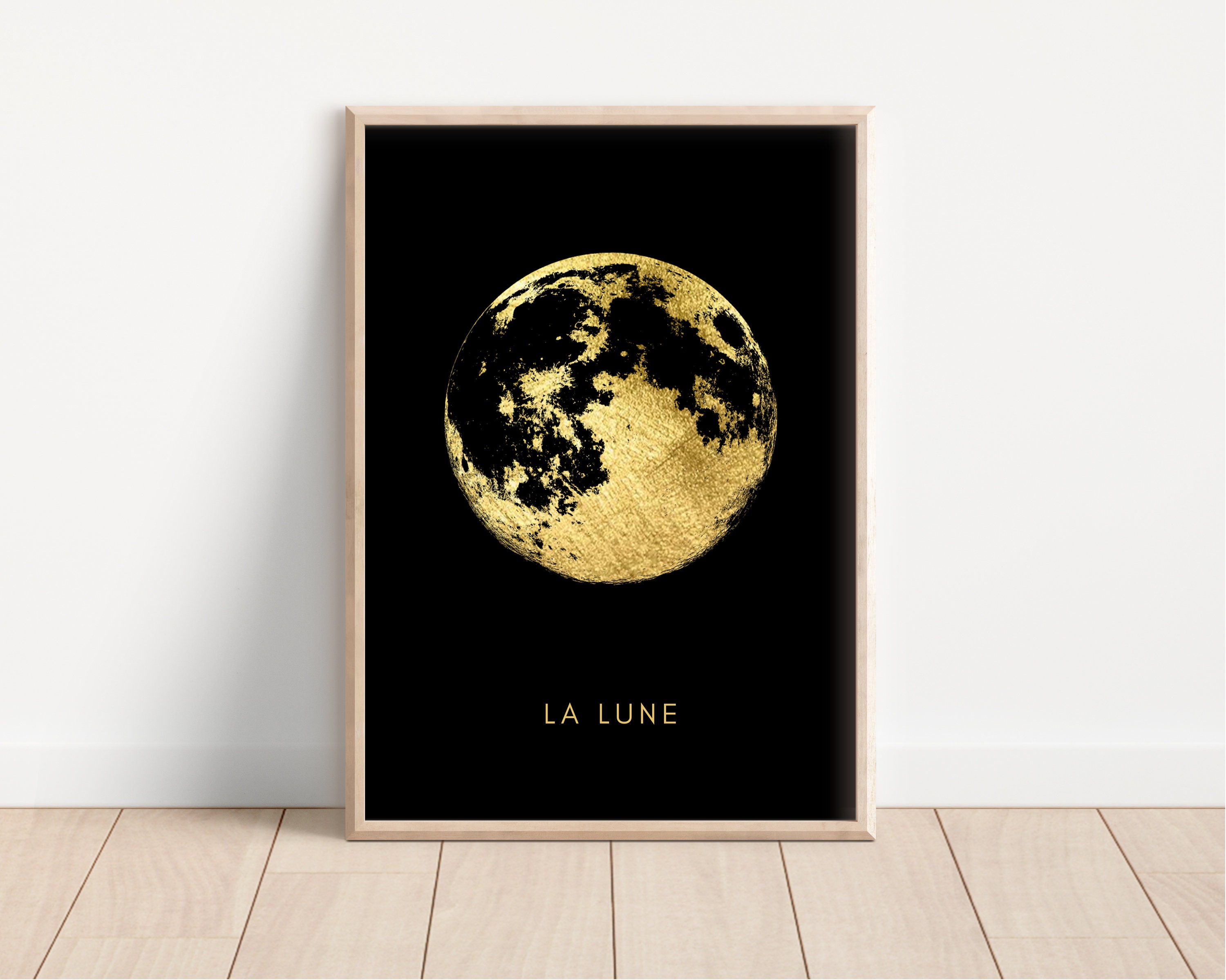 Gold Full Moon Art Print Metallic Gold Print Gold Effect Moon Art Moon ...