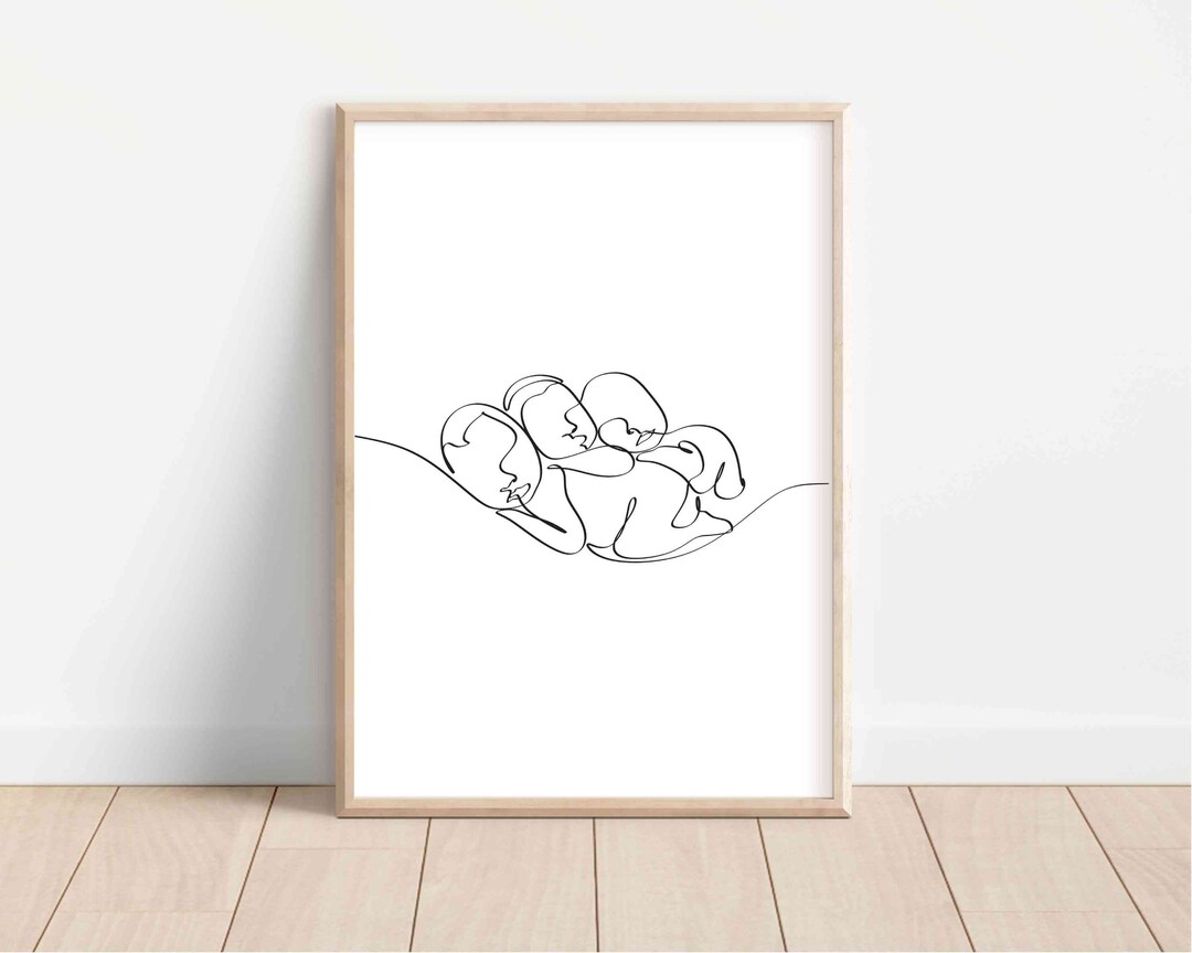 One Line Drawing Triplet Line Art Triplet Newborn Nursery Art Triplets ...