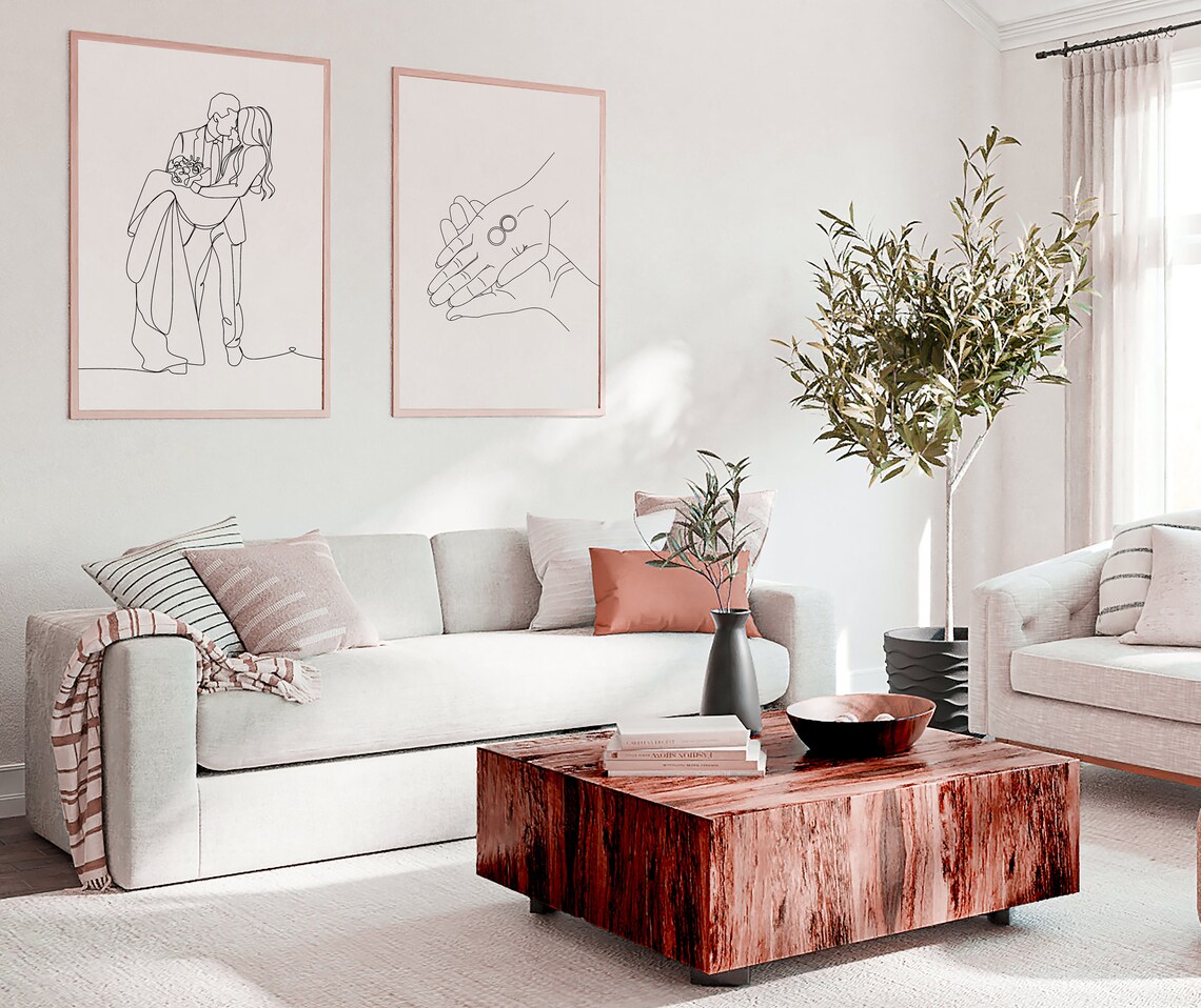 Couple Marriage Line Art Wedding Line Art Set of 2 Wedding Wall Art ...