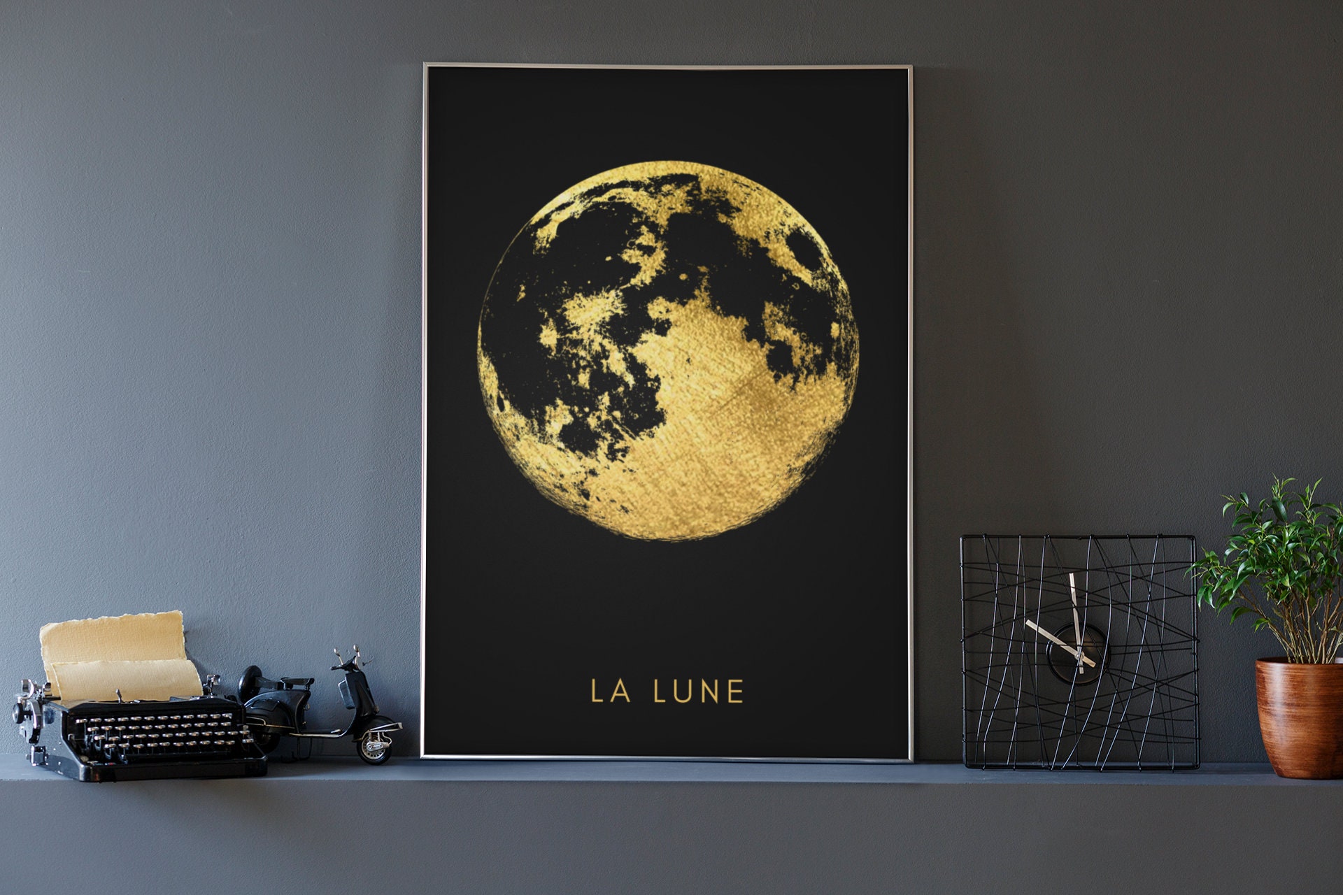 Gold Full Moon Art Print Metallic Gold Print Gold Effect Moon Art Moon ...