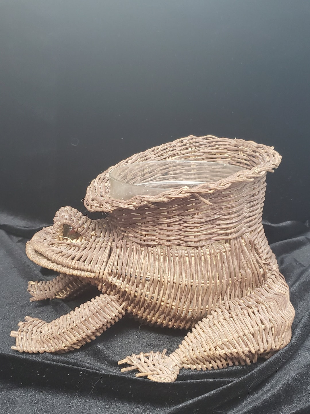 Vintage 1970's Natural Woven Wicker Frog Basket Planter With Marble ...