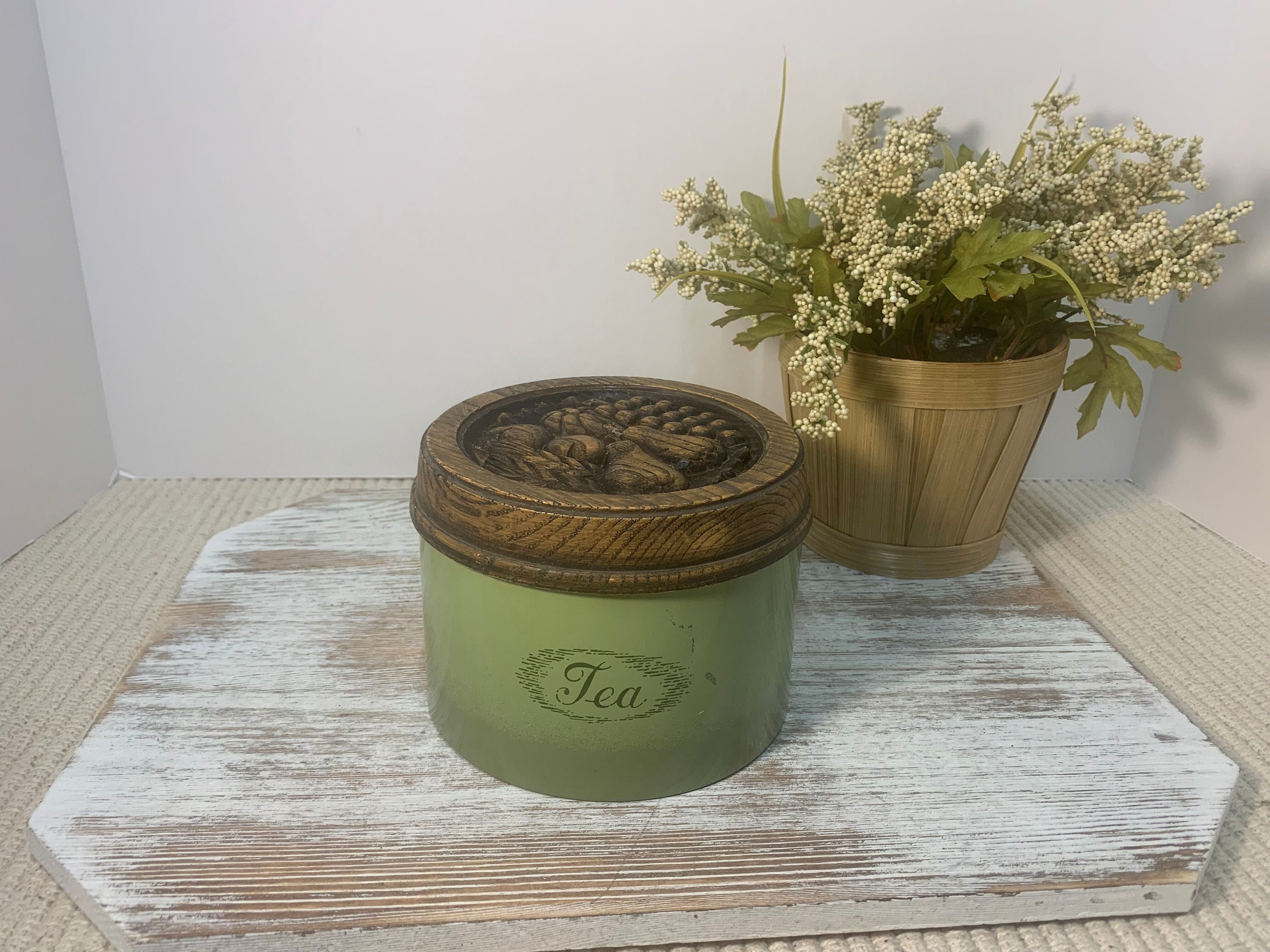 Burlington Vintage Sage/avocado Green Kitchen Tea Canister Container ...