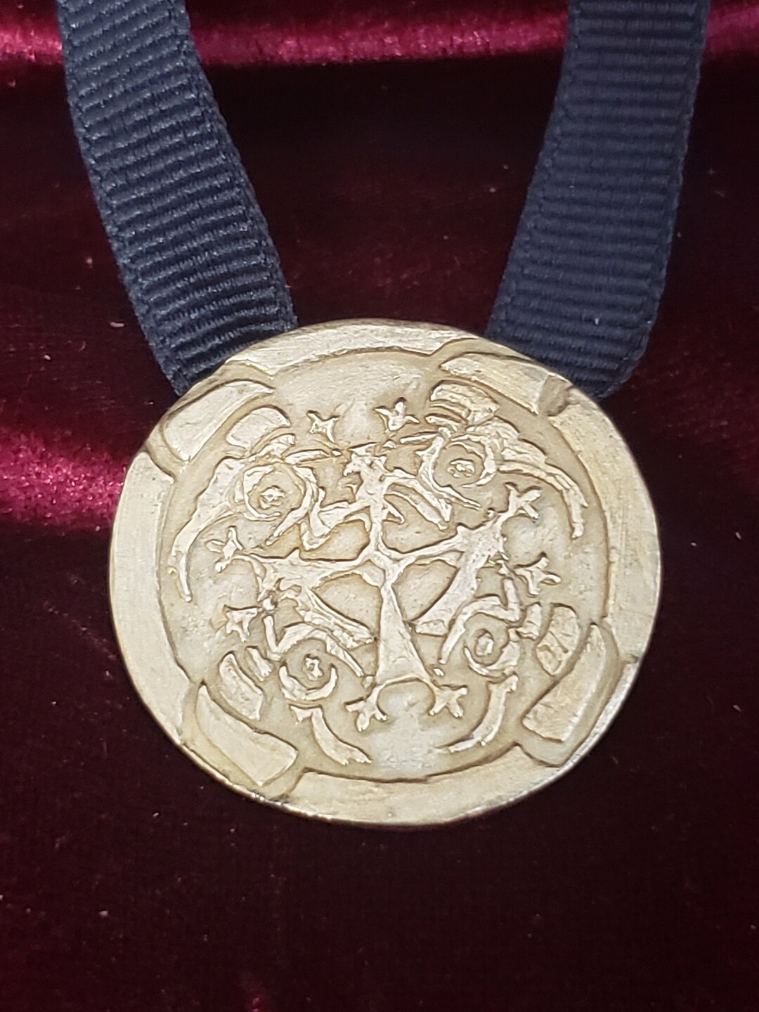 Vintage Faux Coin Gold Tone Pendant on Black Ribbon Necklace - Etsy