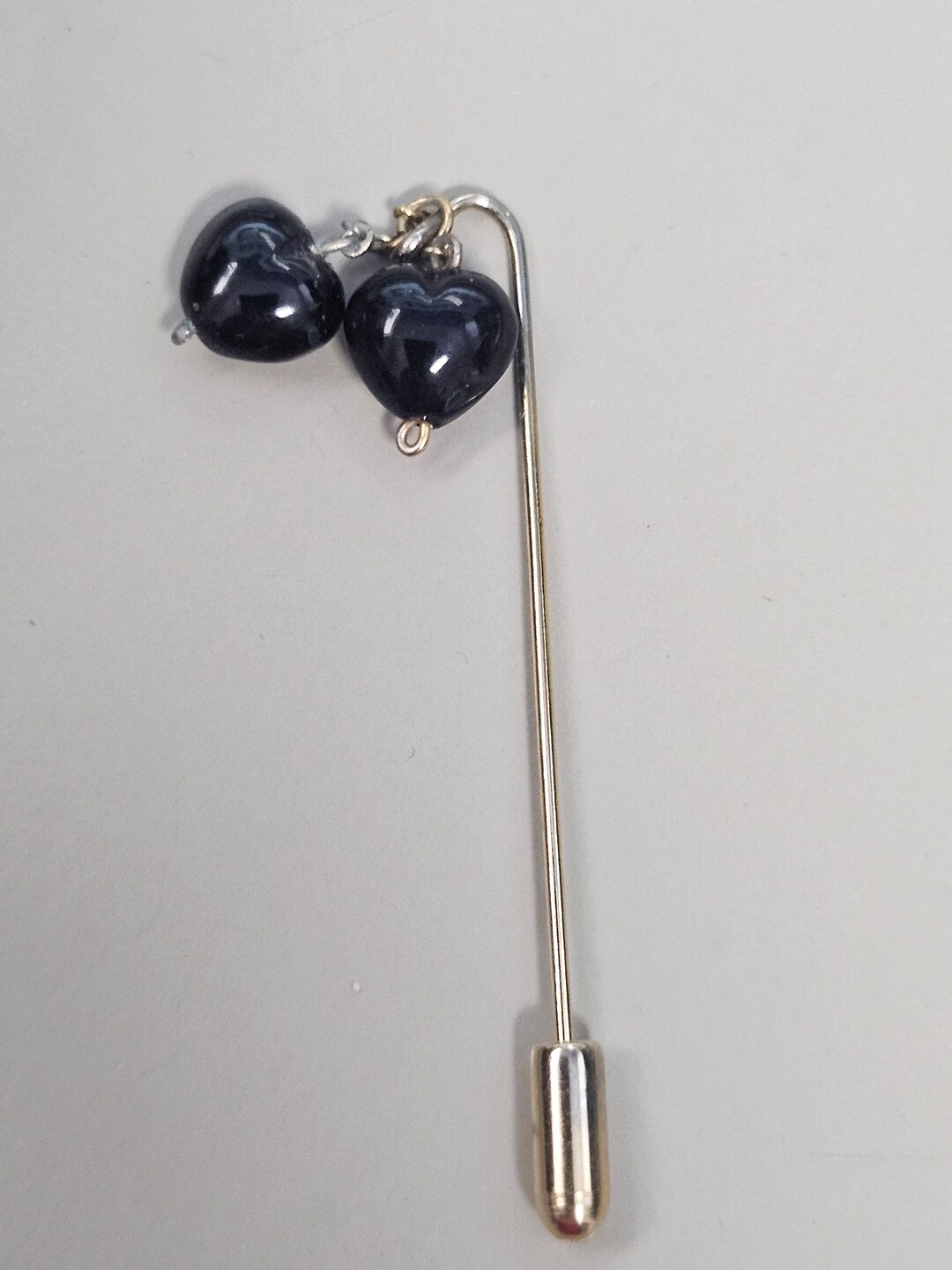 Vintage Gold Tone Lapel Pin Stick Pin With 2 Dangling Black - Etsy