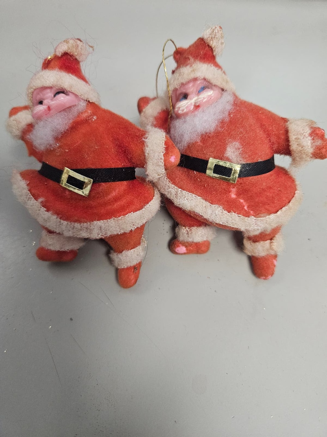 Set of 2 Vintage Red Flocked Dancing Santa Christmas Tree Ornaments - Etsy