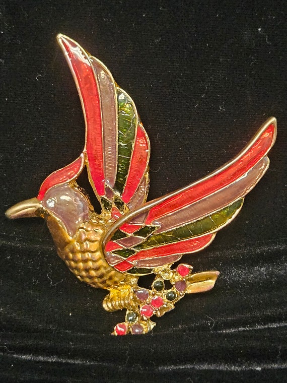 Large Vintage Phoenix Gold Tone Enamel Brooch/Pin - Gem