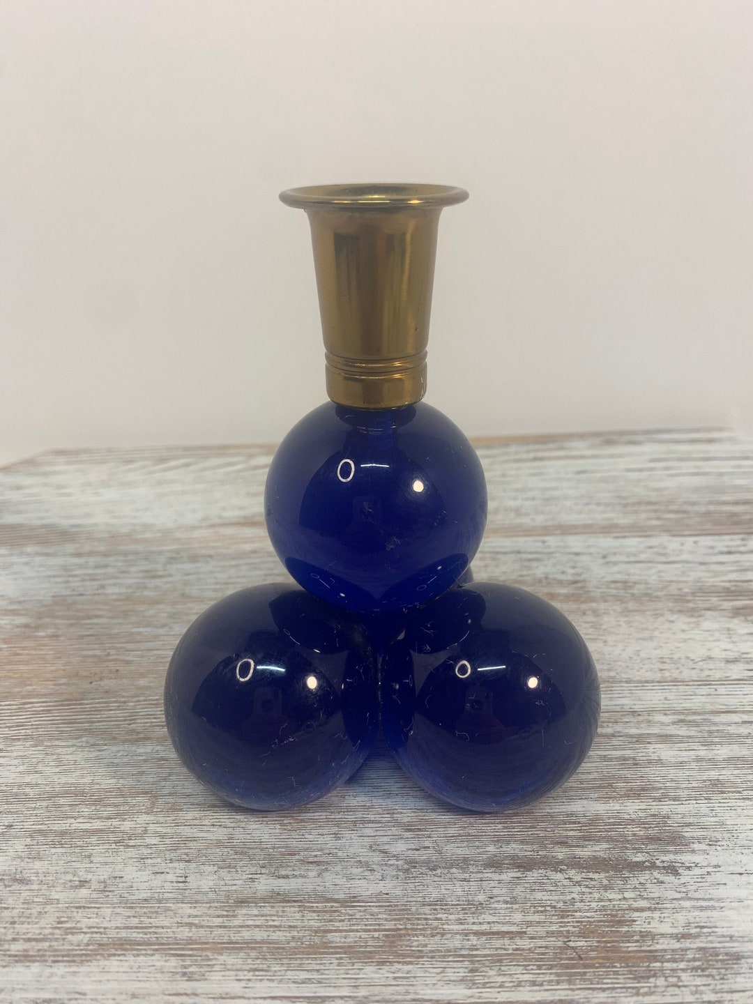 Vintage Mid Century Modern Indigo Blue Lucite Acrylic and Brass Candle ...