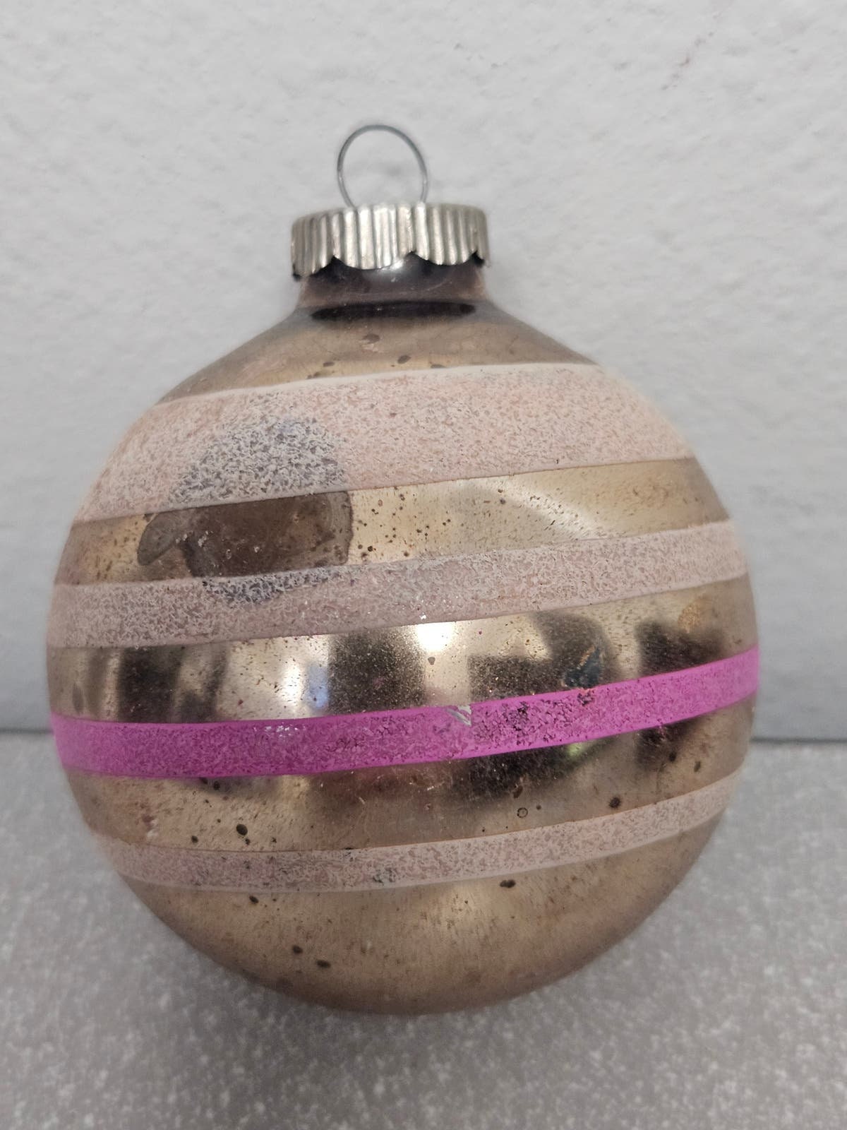 Vintage Shiny Bright Christmas Ornament Round Pink, Gold Striped - Etsy