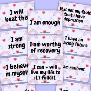 Printable Depression Affirmation Cards Mental Health Positivity Pack - Etsy