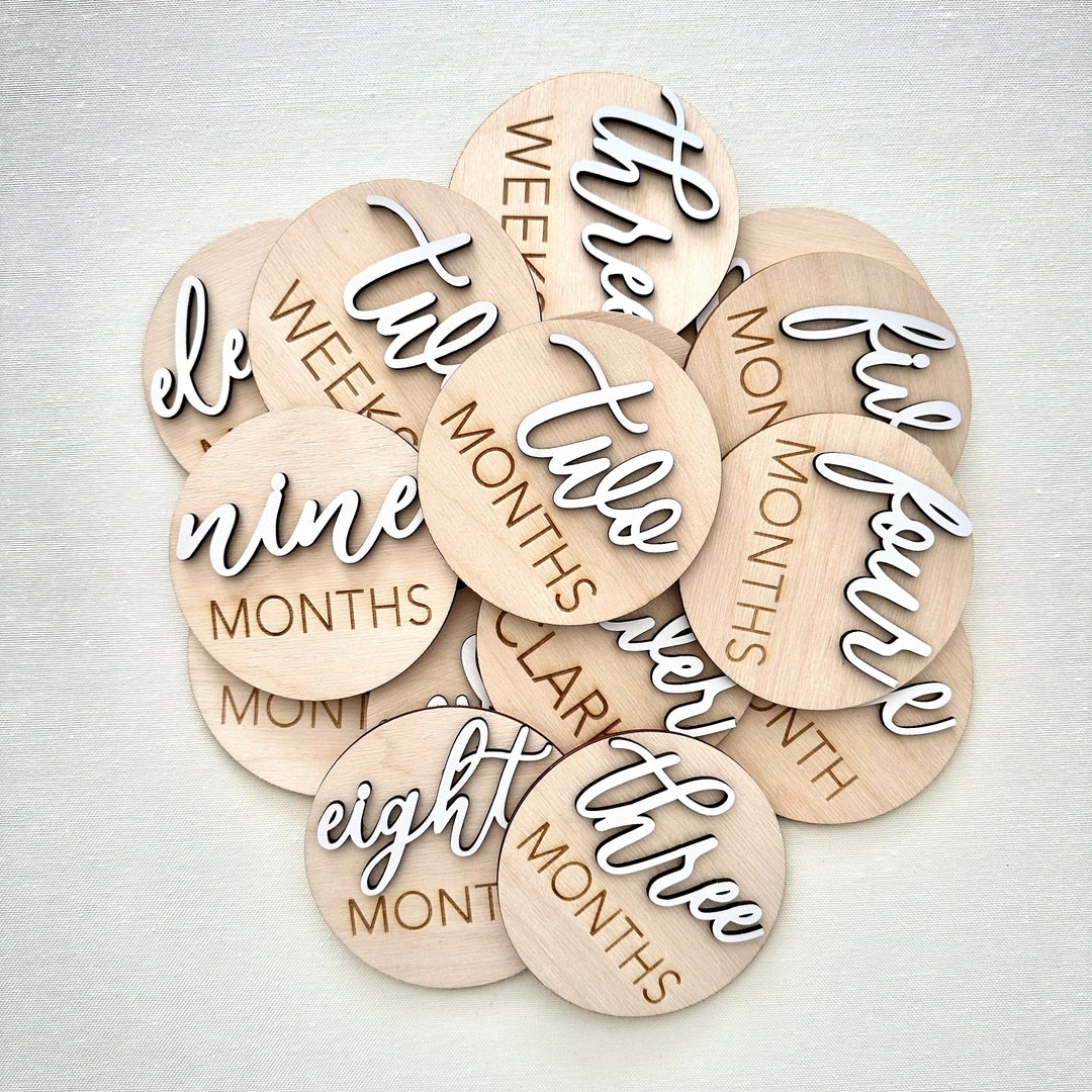 3D Wooden Monthly Milestone Discs for Baby Photos , Baby Milestone ...