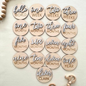 3D Wooden Monthly Milestone Discs for Baby Photos , Baby Milestone ...