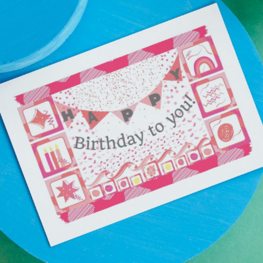8 Printable Birthday Greeting Cards. Colorful Fun Designs. Bundle for ...