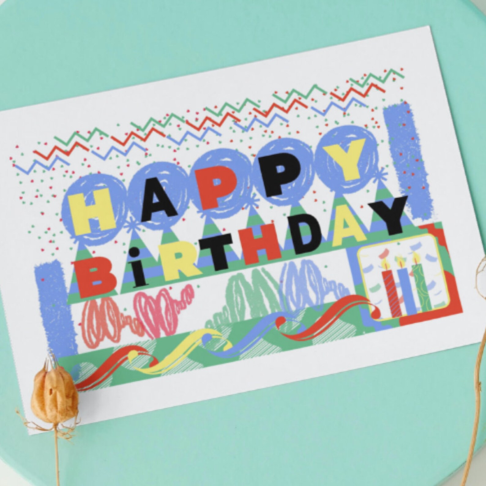 8 Printable Birthday Greeting Cards. Colorful Fun Designs. Bundle for ...