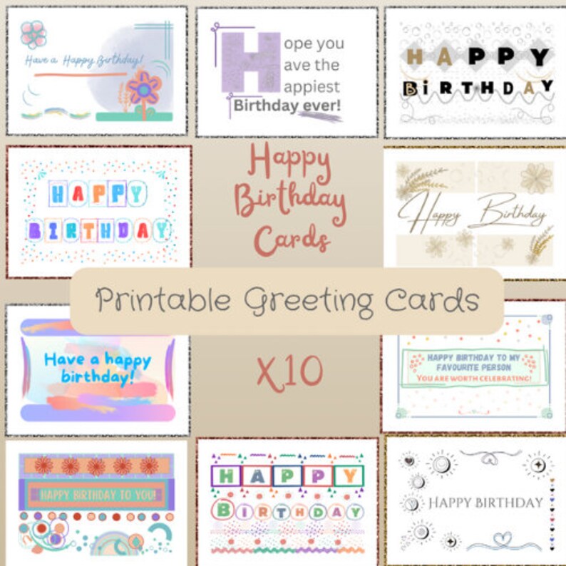 10 Printable Happy Birthday Cards. Greeting Card Bundle to - Etsy