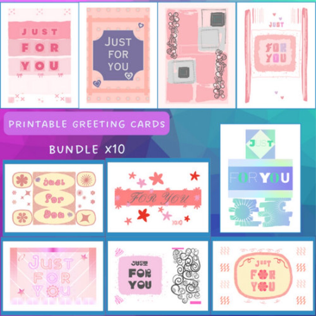 10 Printable Greeting Card Bundle. Share Love, Friendship, or ...