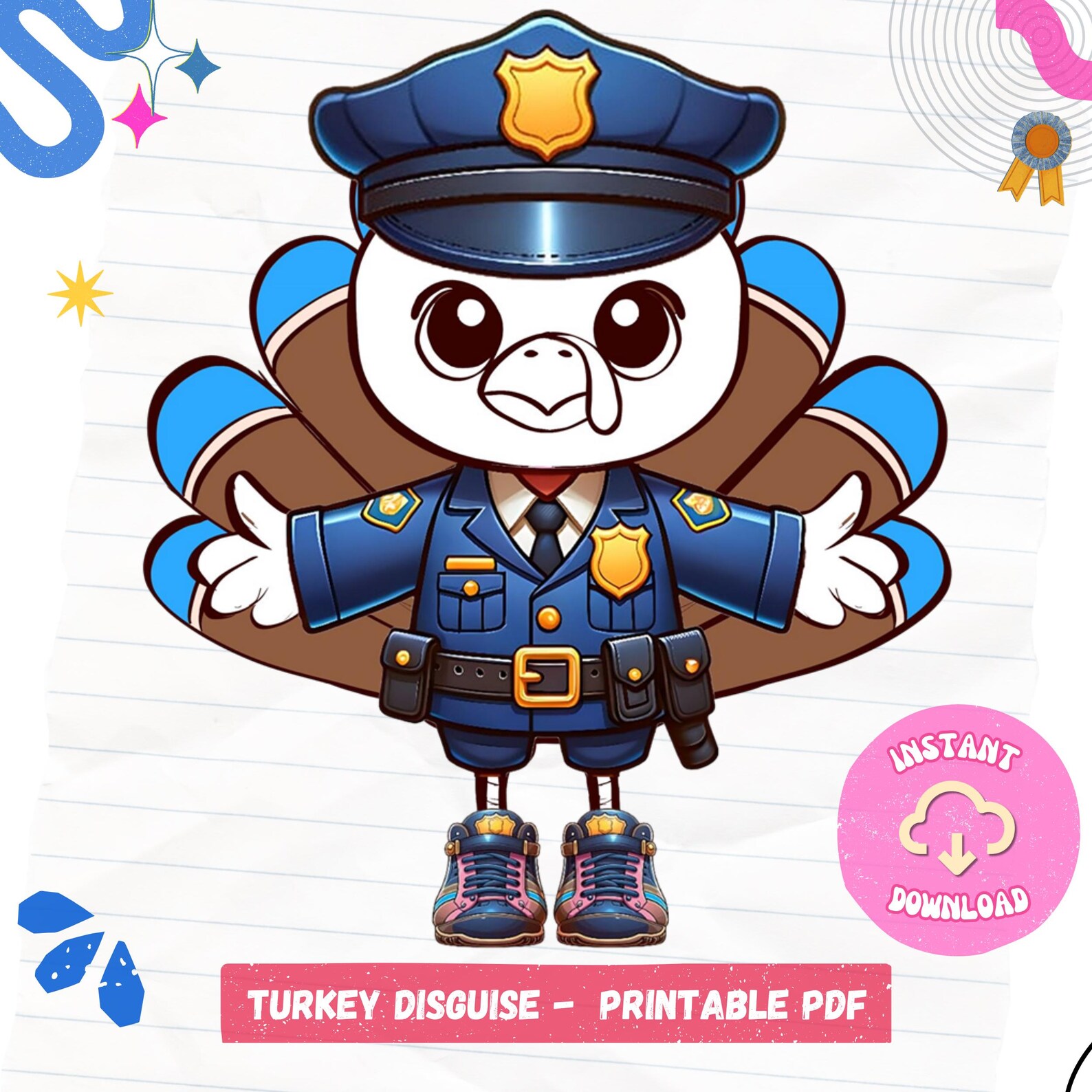 Police Officer Turkey Disguise: Thanksgiving Craft for Kids (PDF ...