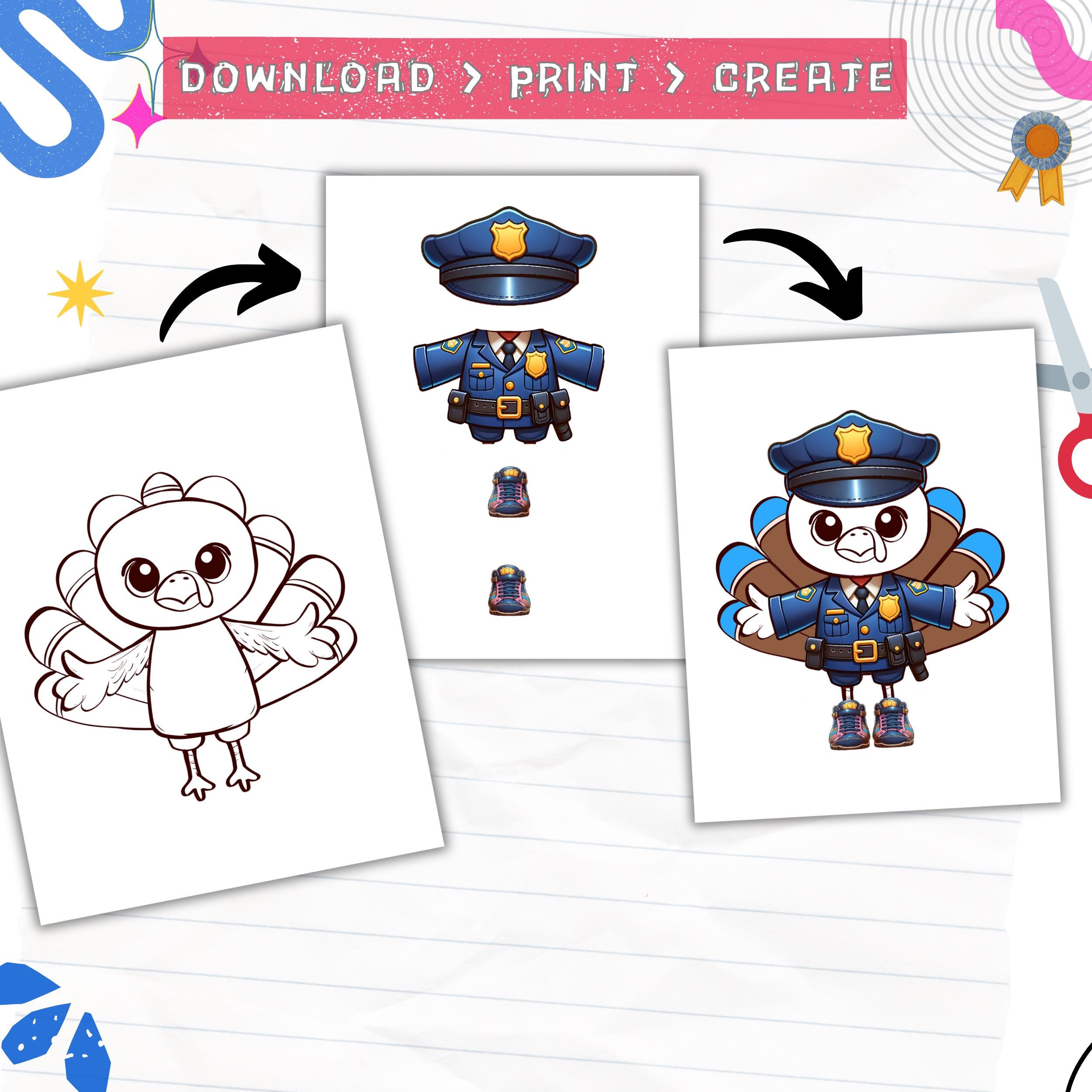 Police Officer Turkey Disguise: Thanksgiving Craft for Kids (PDF ...