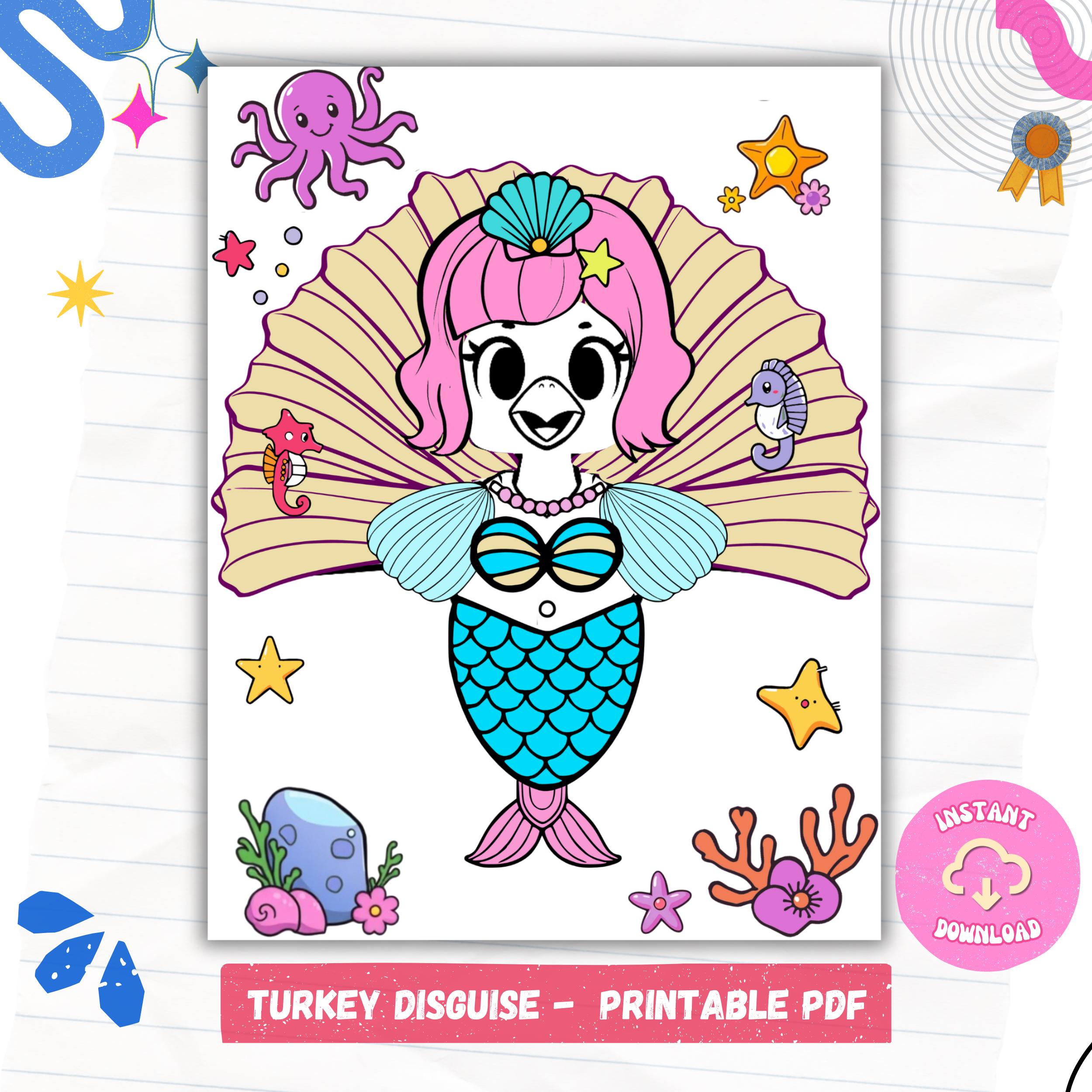 Mermaid Turkey Disguise Printable: Thanksgiving Activity (PDF) - Etsy