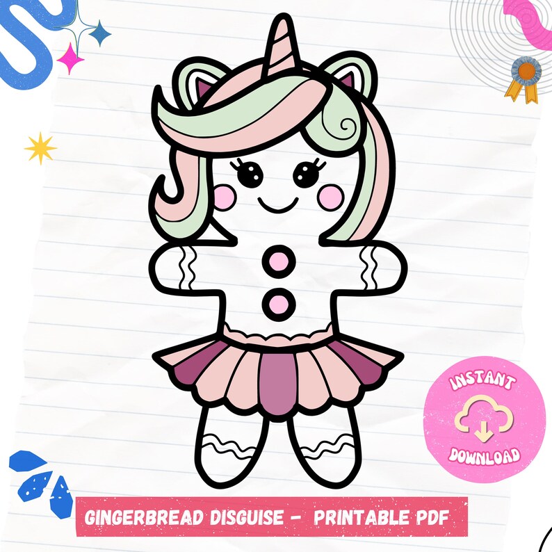 Gingerbread Unicorn Disguise: Holiday Craft Activity (PDF Pattern) - Etsy