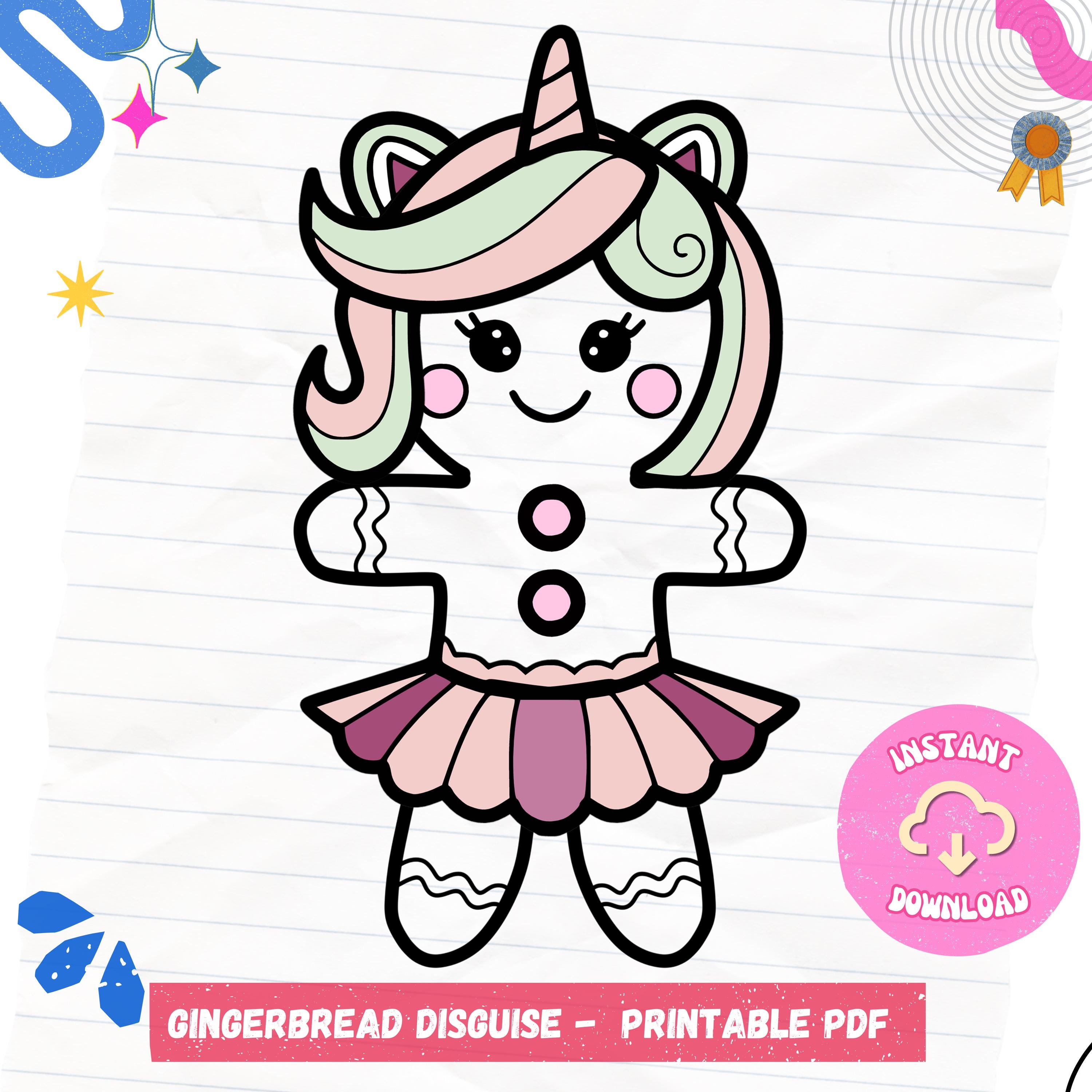 Gingerbread Unicorn Disguise: Holiday Craft Activity (PDF Pattern) - Etsy