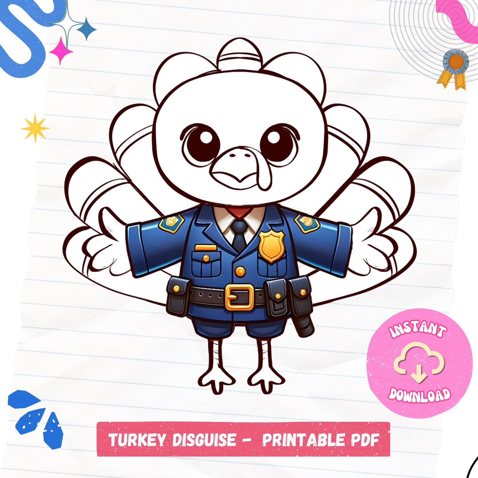Police Officer Turkey Disguise: Thanksgiving Craft for Kids (PDF ...