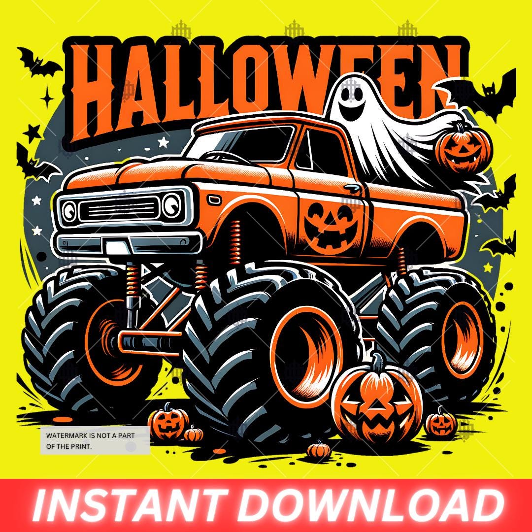Spooky Halloween Monster Truck PNG: Ghost, Pumpkin Design (digital ...