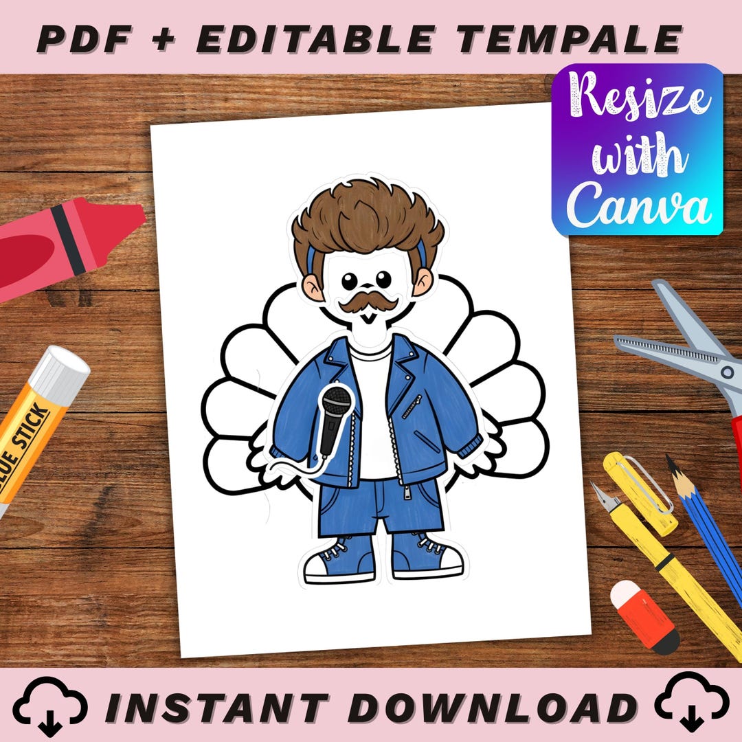 Pop Star Turkey Disguise Printable, Editable Canva Template, Blue ...
