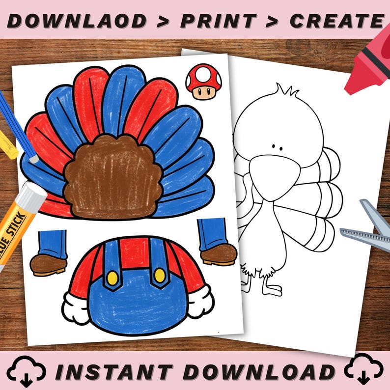 Super Mario Turkey Disguise Craft | Kids Thanksgiving Craft | Classroom ...