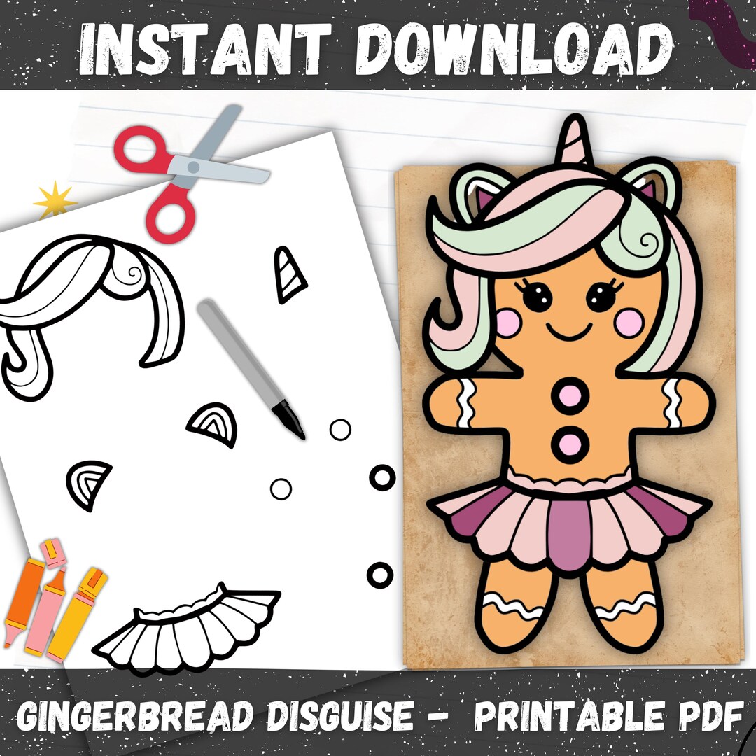 Gingerbread Unicorn Disguise: Holiday Craft Activity (PDF Pattern) - Etsy