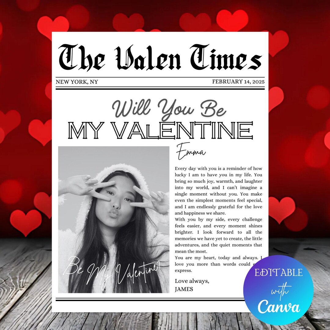 Valentine's Day Newspaper Template: Custom Love Letter (digital ...
