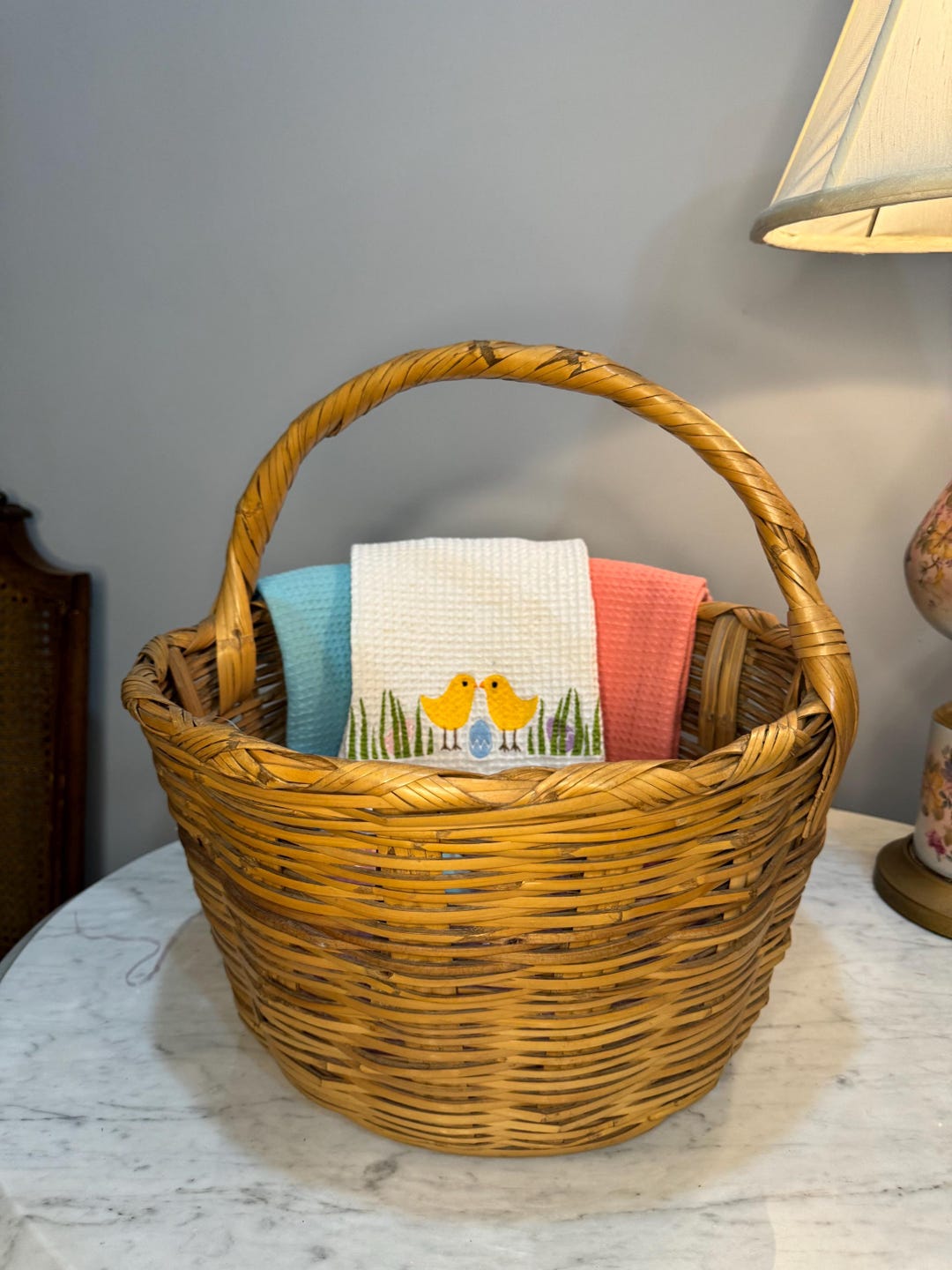 Vintage Circa 1940s 50s Woven Easter Basket With Brown Band and Handle ...