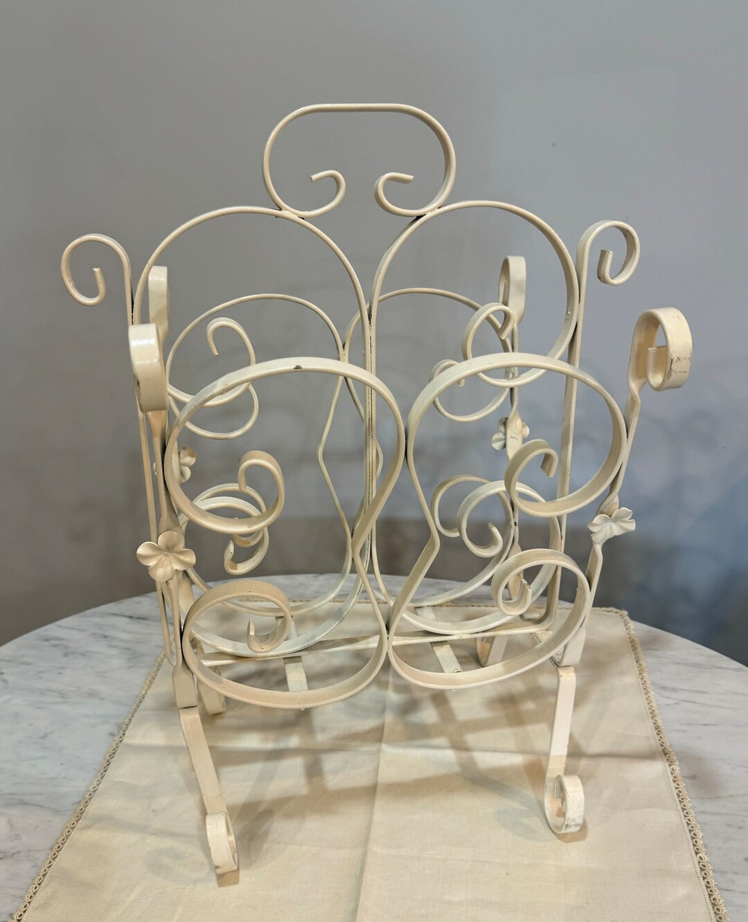 Vintage 60s White Wrought Iron Magazine Rack Great Record Album Storage ...