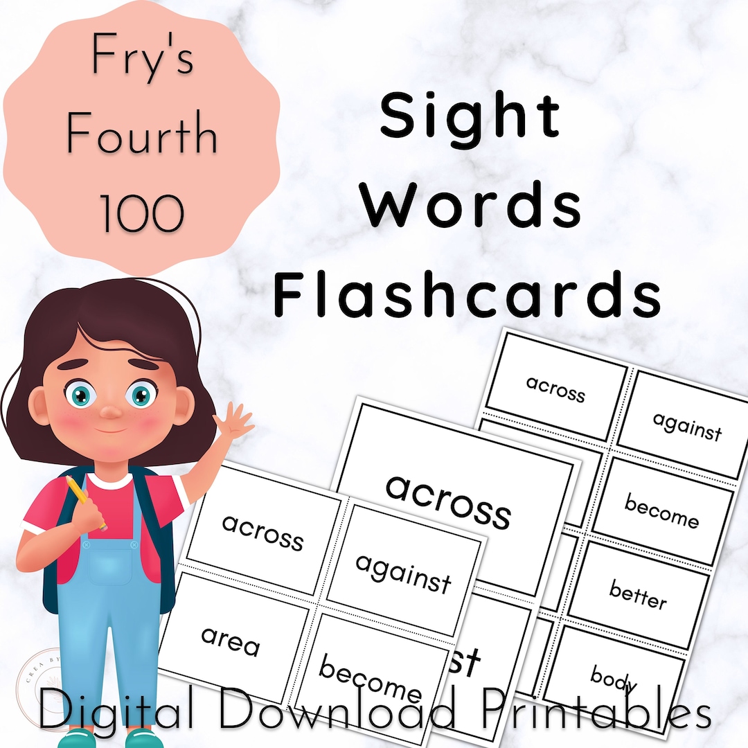 Sight Words Flashcards, Fry's Fourth 100 Words, Instant Download ...