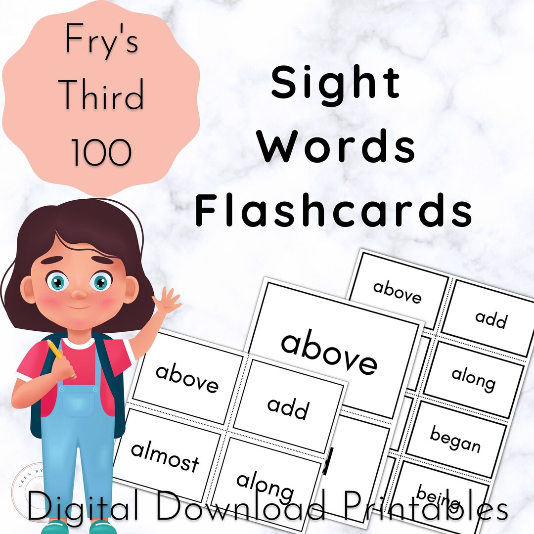 Sight Words Flashcards, Fry's Third 100 Words, Instant Download ...